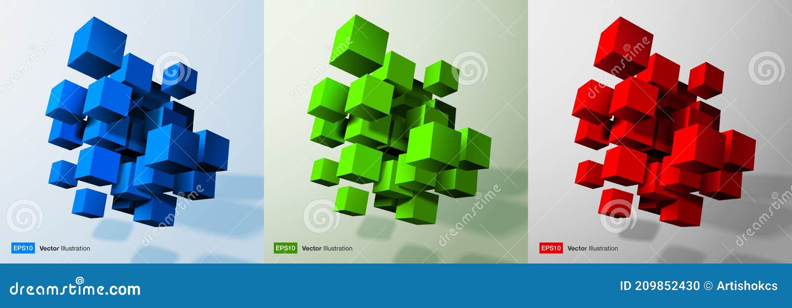 Jeu De Cubes 3d. Collection De Cube Bleu Vert Rouge 3d. Illustration ...