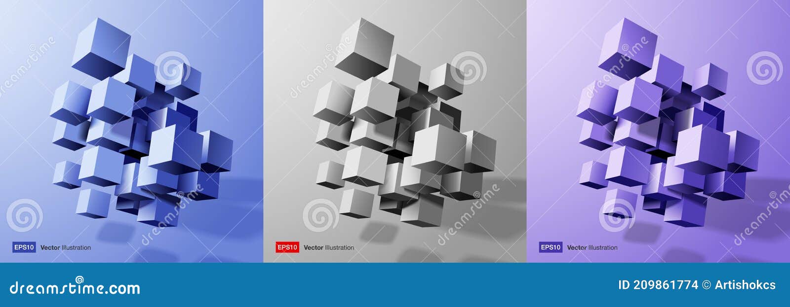 Jeu De Cubes 3d. Collection De Cube Violet Blue Grey 3d. Illustration ...