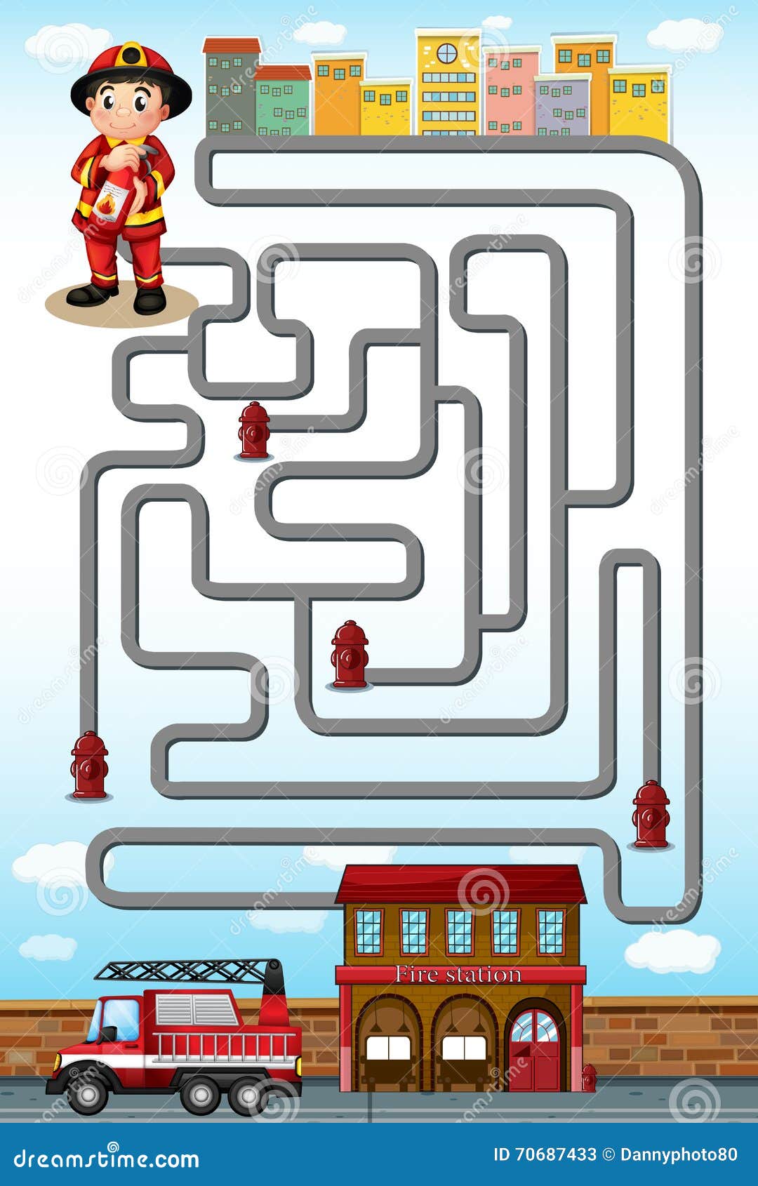 Jeu De Labyrinthe Avec Le Pompier Et La Station Illustration de Vecteur ...