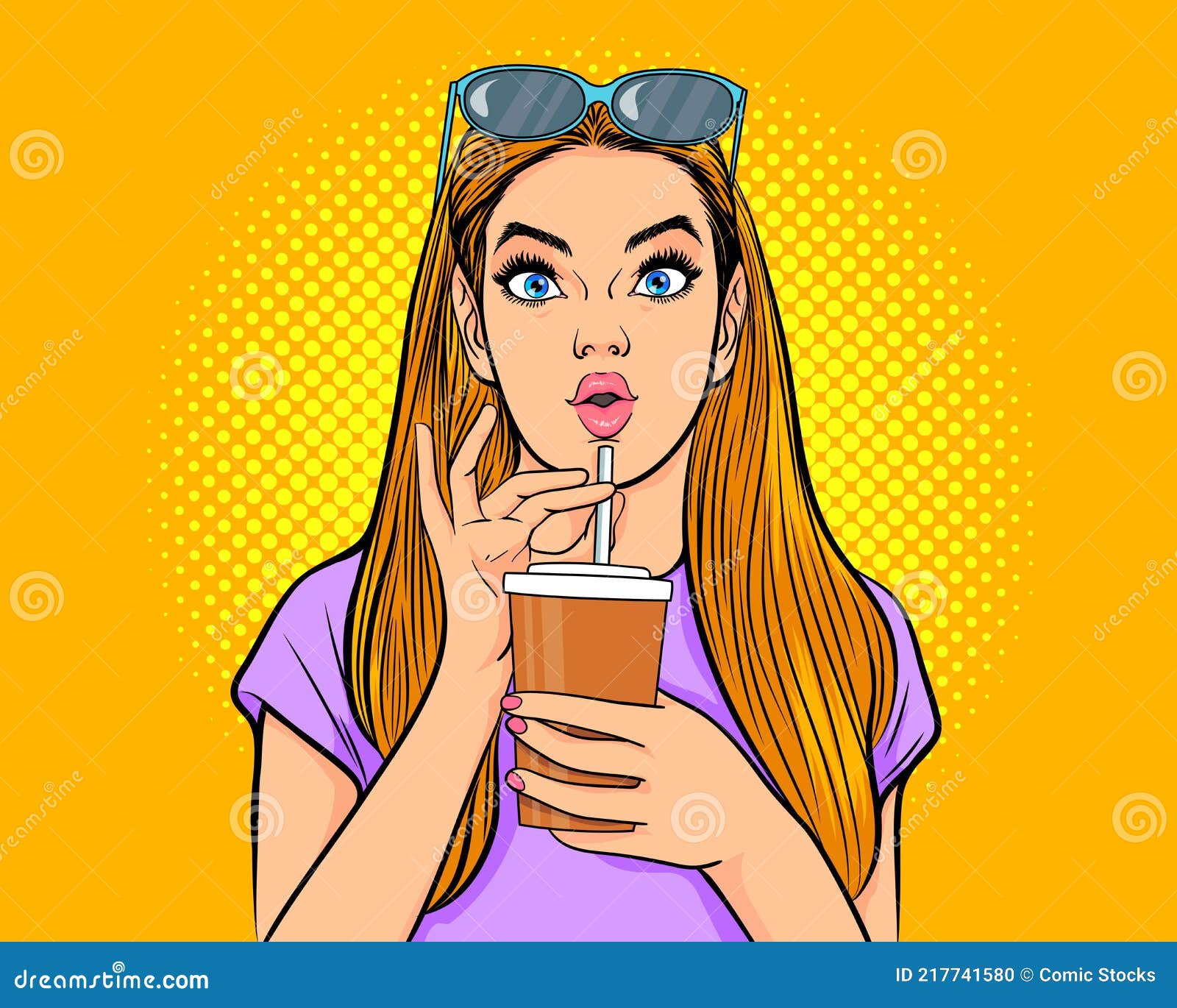 Jeune Belle Femme Avec Des Verres Boire Tasse De Café Illustration De