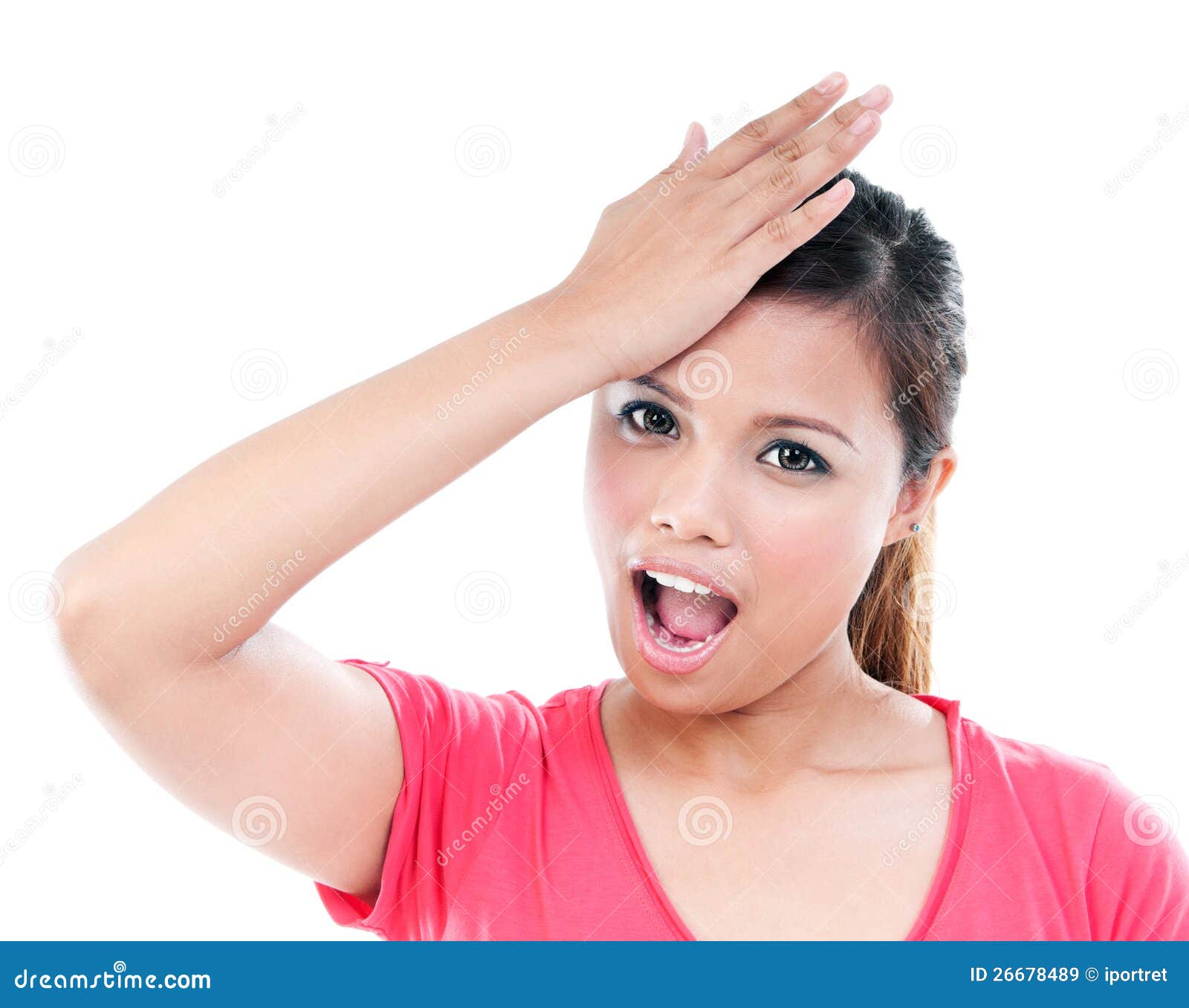 Jeune Femme Avec La Main Sur Le Front Image stock - Image du beau ...