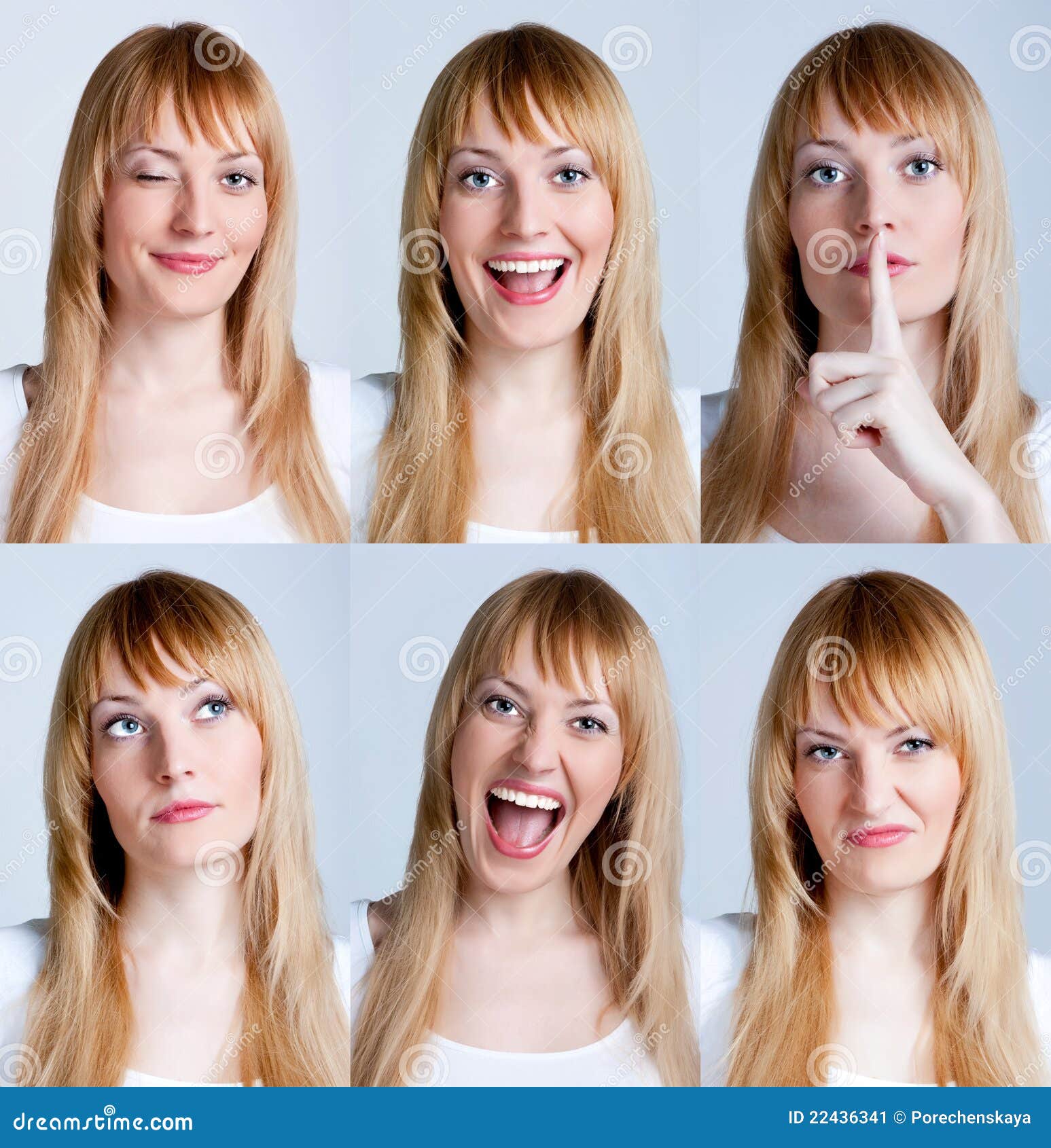 Jeune Femme Avec Le Visage Multiple Image stock - Image du expression ...