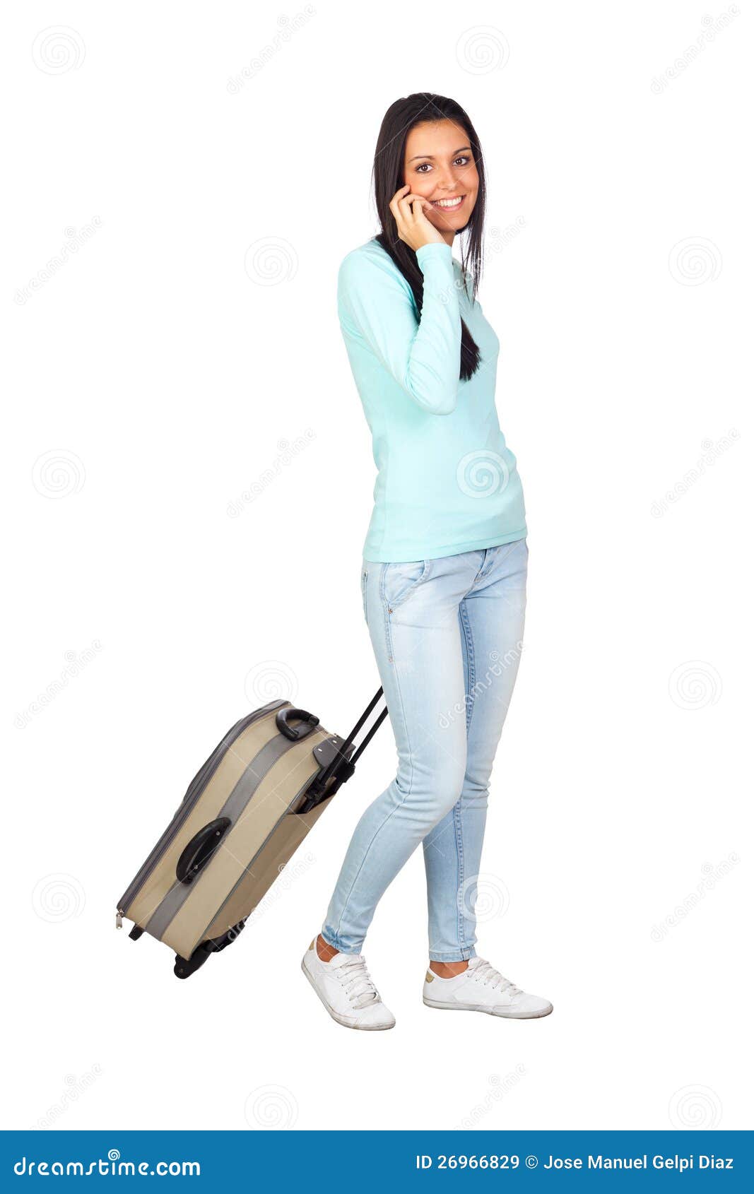 Jeune Fille Avec Une Valise De Course Image stock - Image du sourire ...
