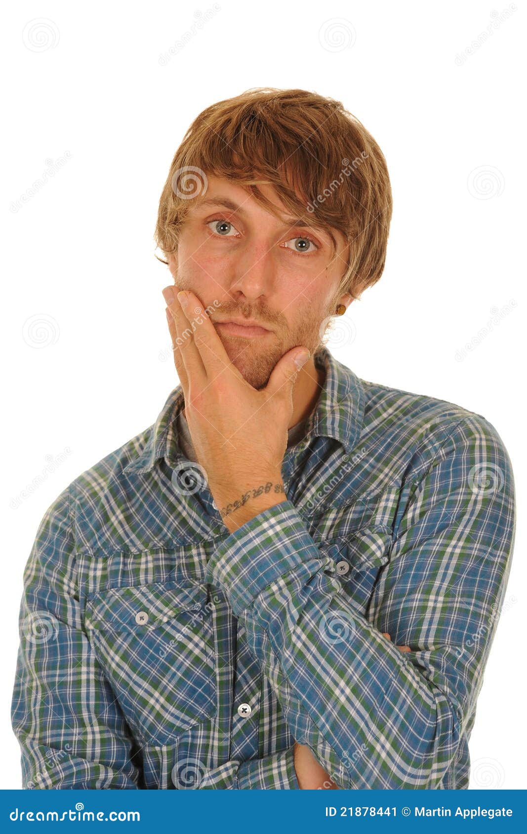 Jeune homme pensif image stock. Image du isolement, user - 21878441