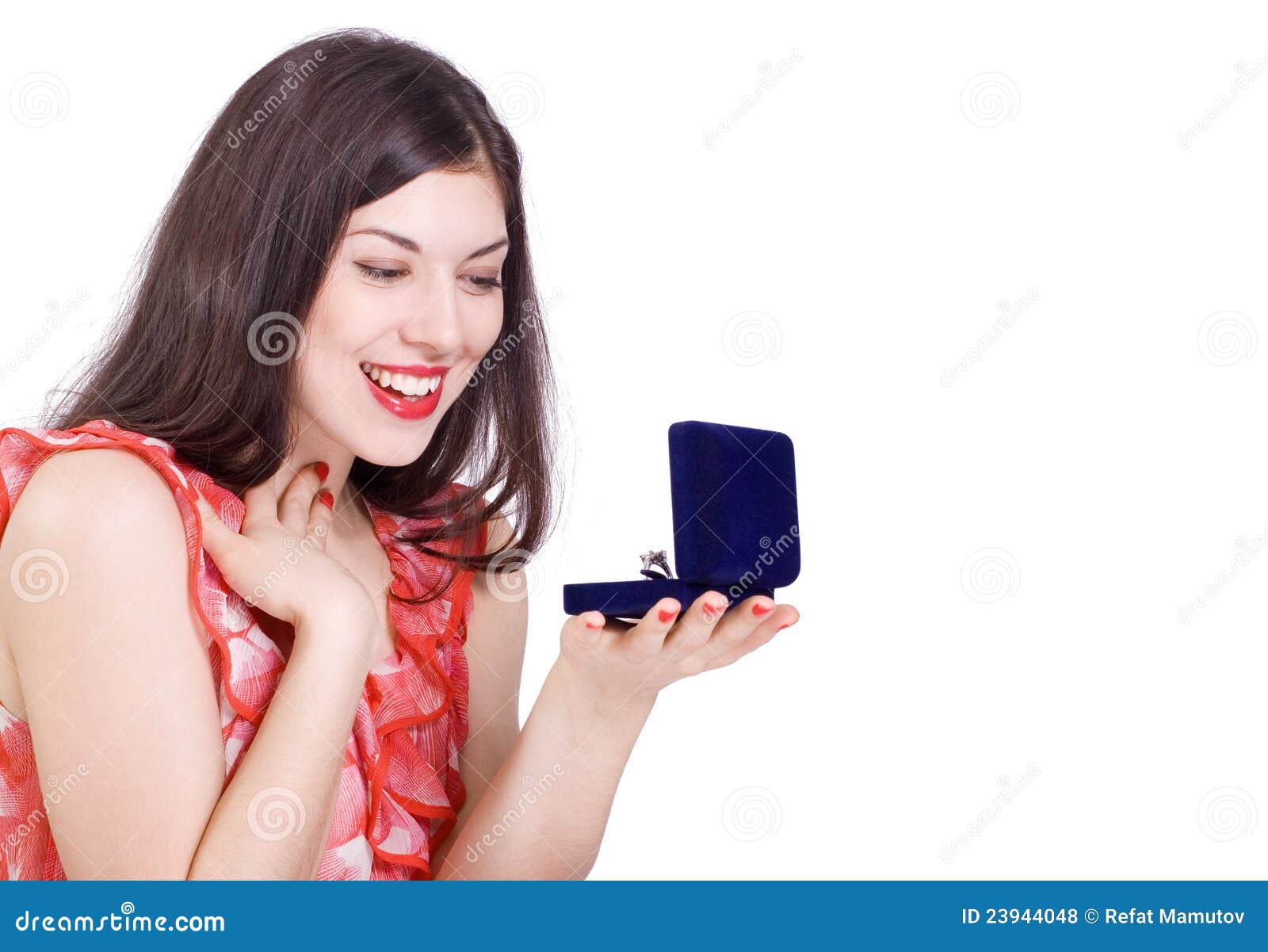 Jewel and admired woman. stock photo. Image of brunette - 23944048