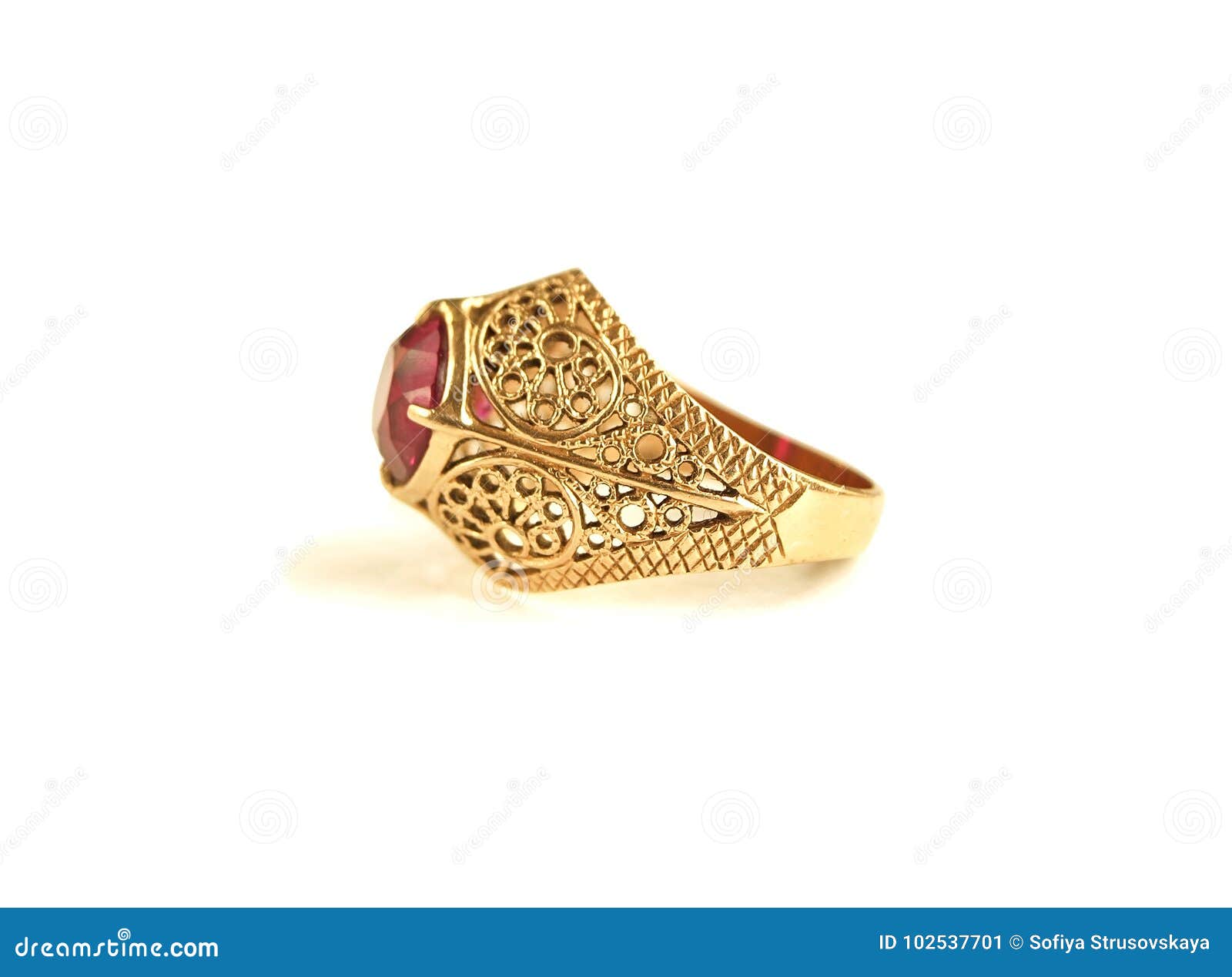 Jewel. Gold Ring with Red Stone Stock Image - Image of horizontal ...