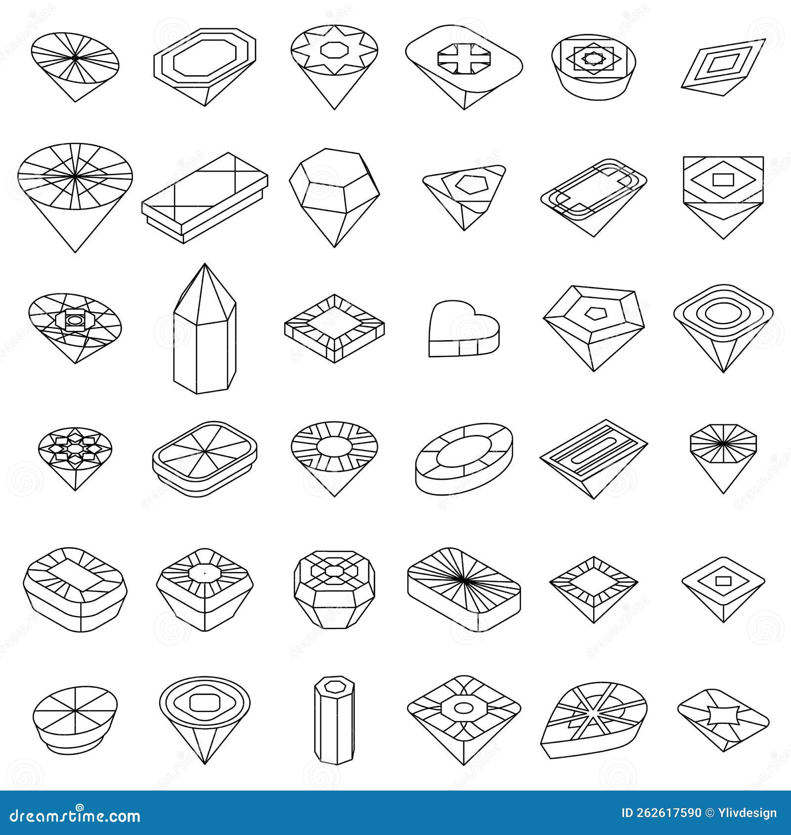 Jewel Icons Set Vector Outline Stock Vector - Illustration of shape ...