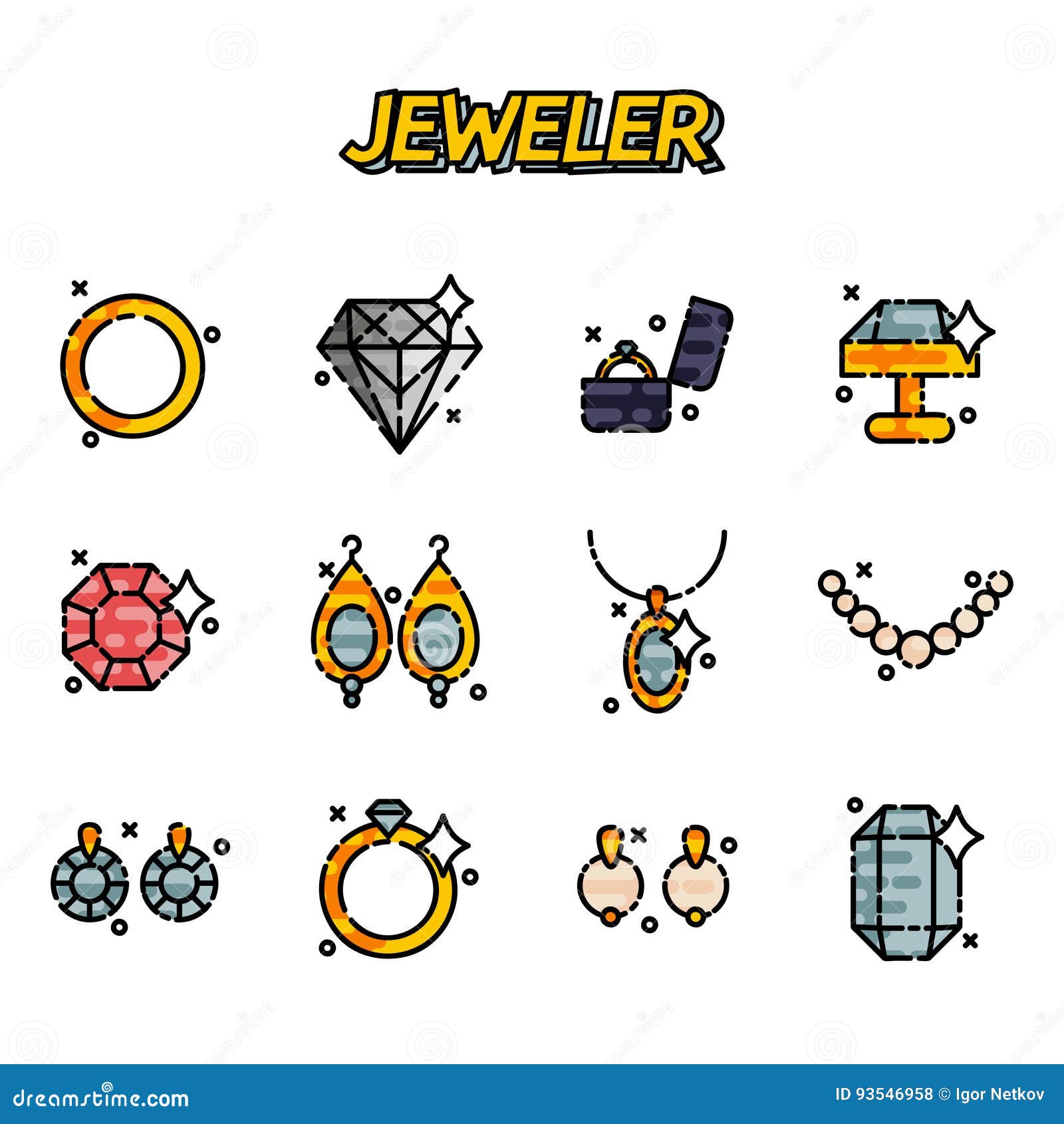 Jeweler icons set stock vector. Illustration of bling - 93546958