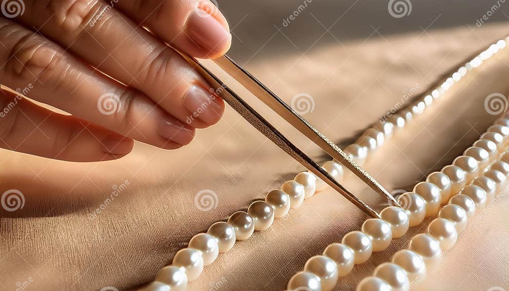 Jeweler Inspecting a String of Pearls Using a Precision Tool Stock ...