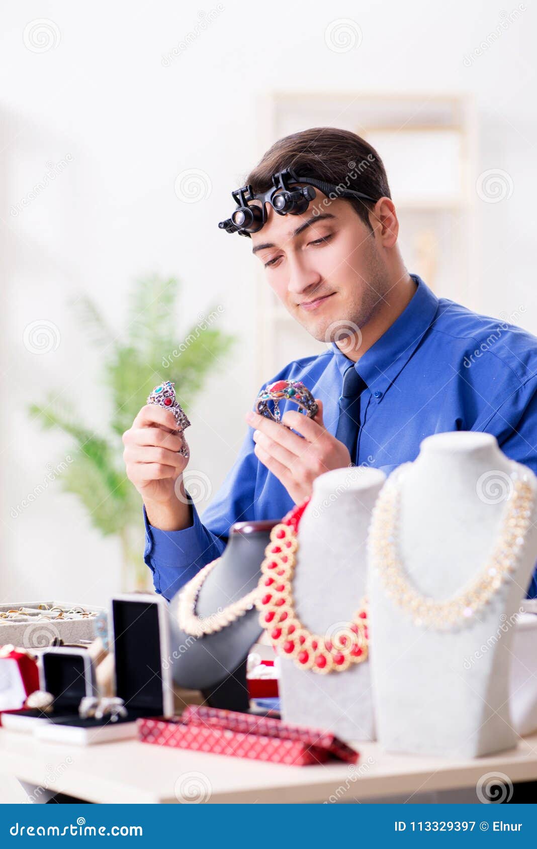 The Jeweler Working with Luxury Jewelry in the Workshop Stock Image ...
