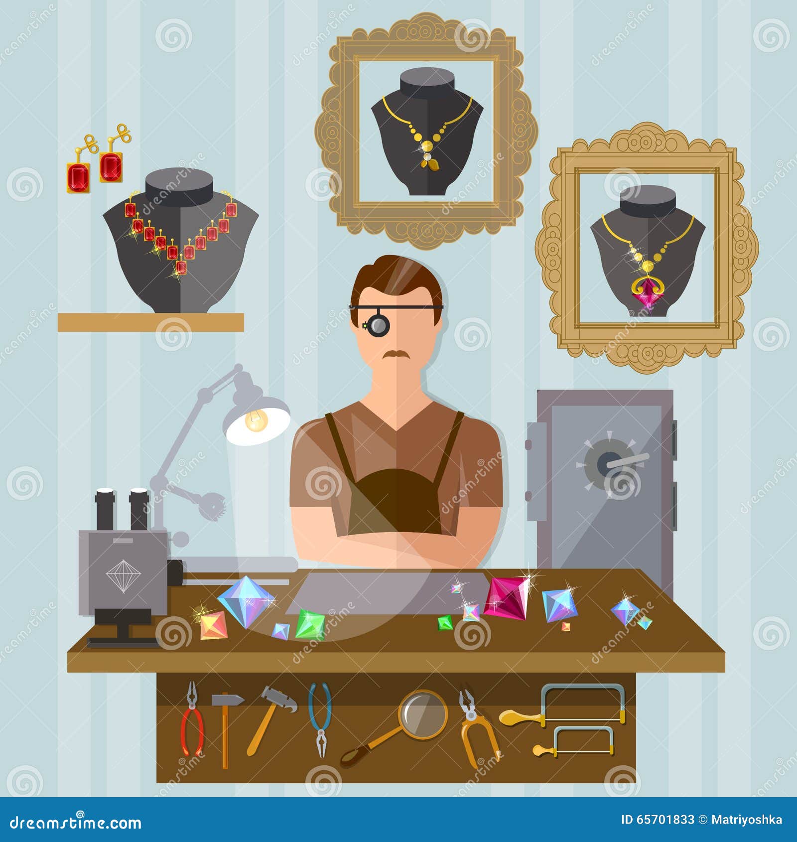 Jeweler at the Workplace Making Jewelry Stock Vector - Illustration of ...