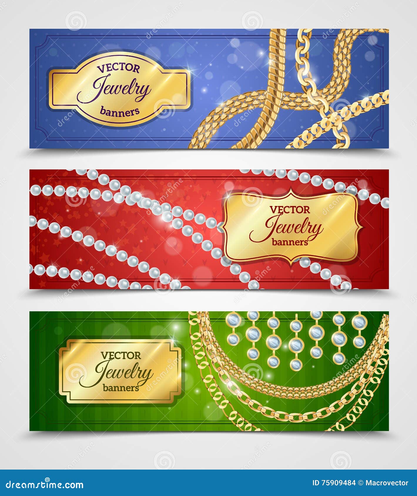 Jewelry Banners Set stock vector. Illustration of concept - 75909484