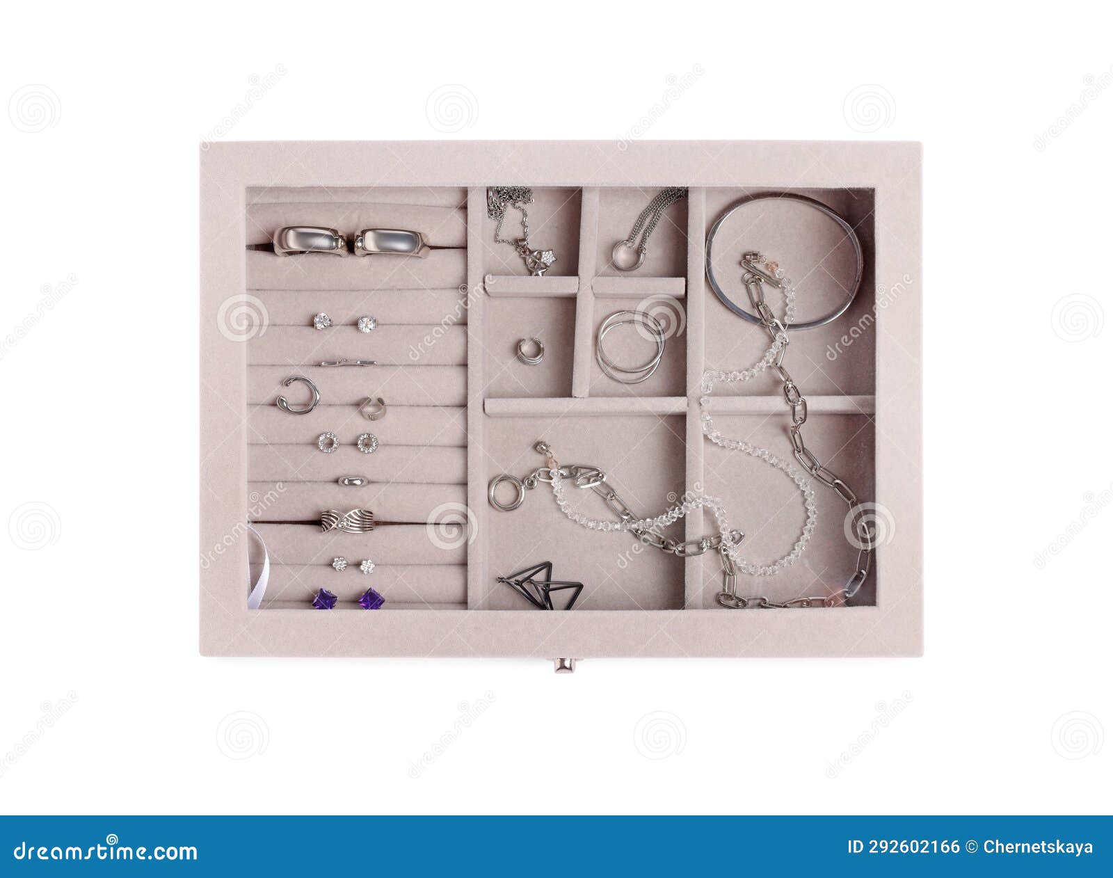Jewelry Box with Many Different Silver Accessories Isolated on White ...