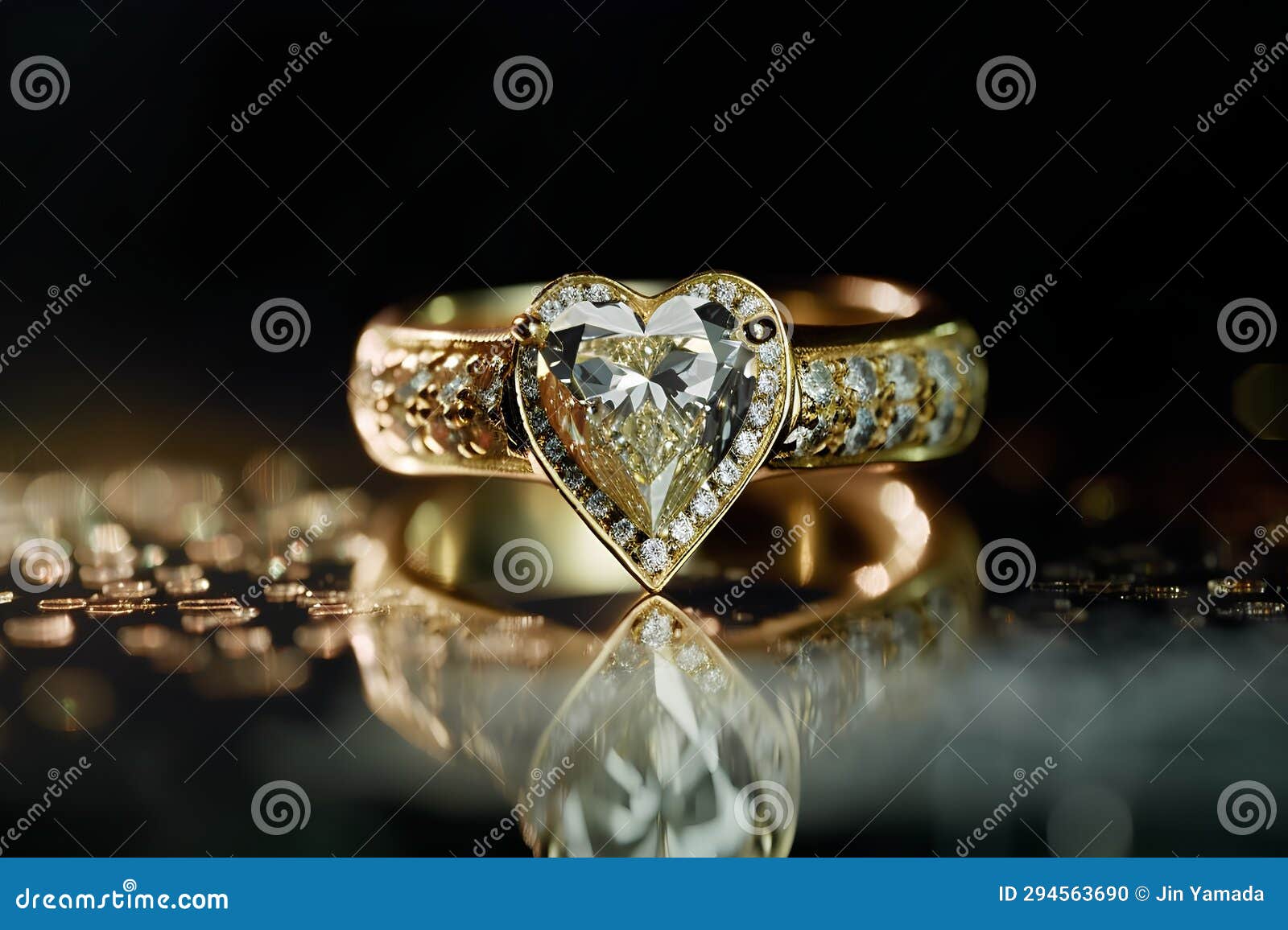 Jewelry Diamond Ring with Reflection on Black Background. Love Concept ...