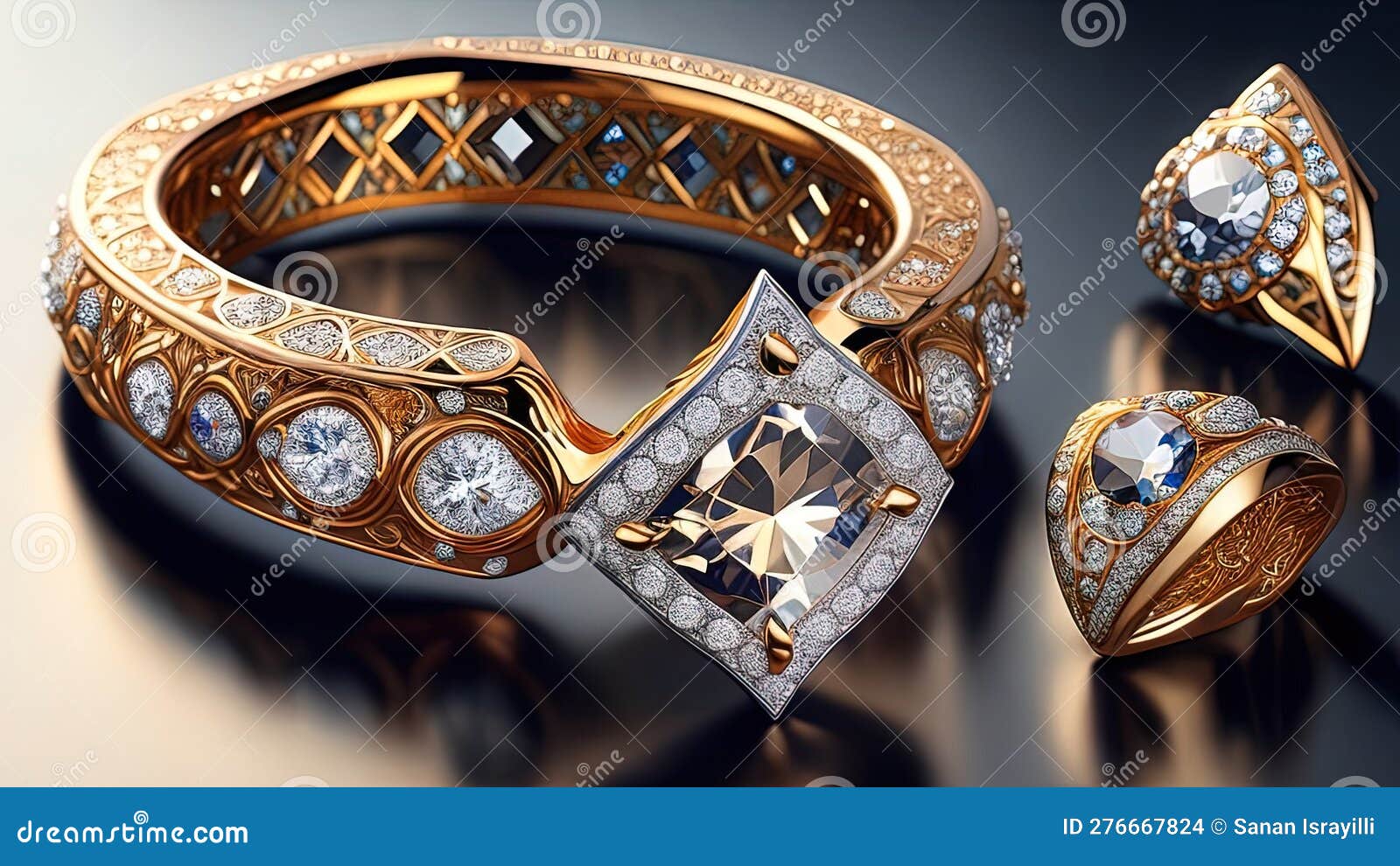 Jewelry Gold Ring with Blue Gemstones. Ai Generated Stock Illustration ...