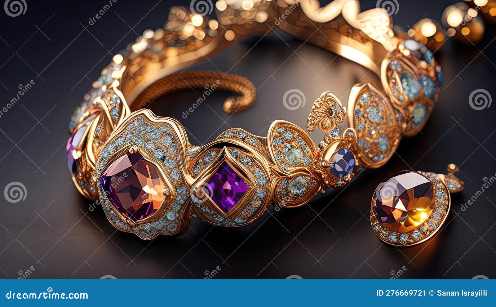 Jewelry Gold Ring with Blue Gemstones. Ai Generated Stock Illustration ...