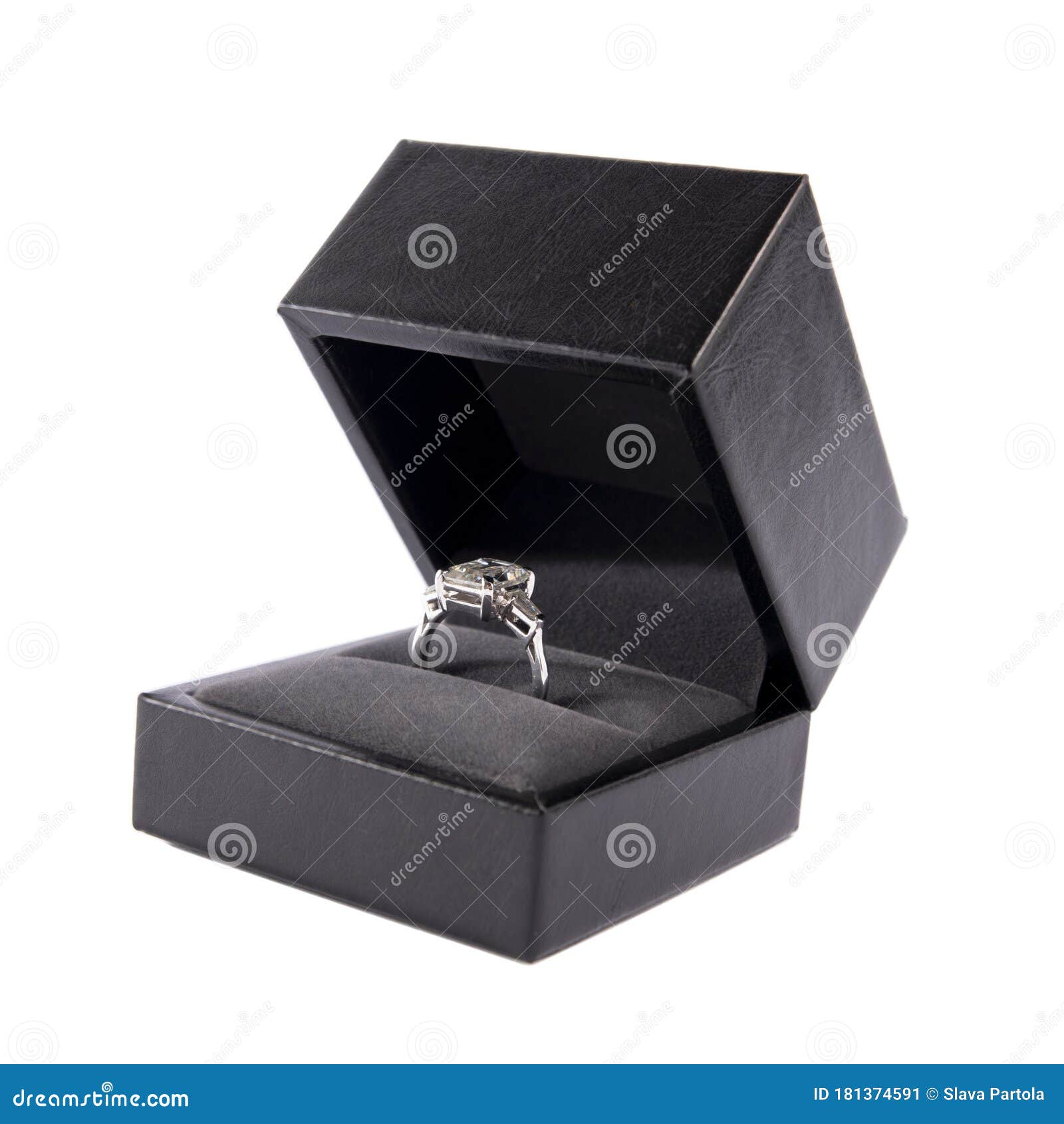Jewelry, Golden Diamond Ring in a Box on a White Background, Isolated ...