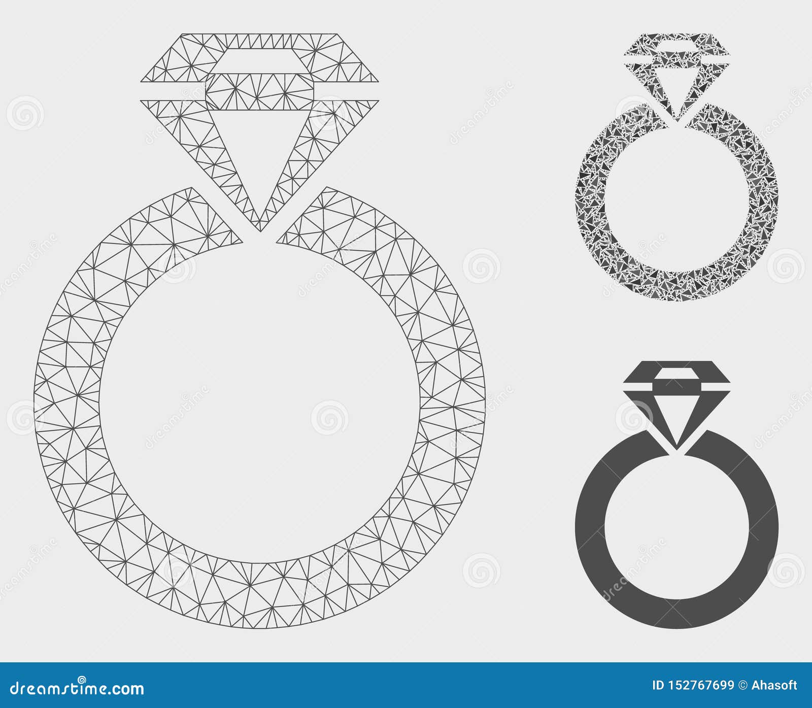 Jewelry Ring Vector Mesh Wire Frame Model And Triangle Mosaic Icon