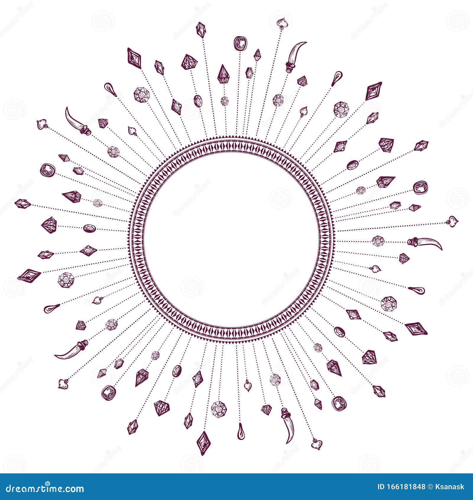 Jewelry Round Border with Hanging Diamonds. Stock Vector - Illustration ...