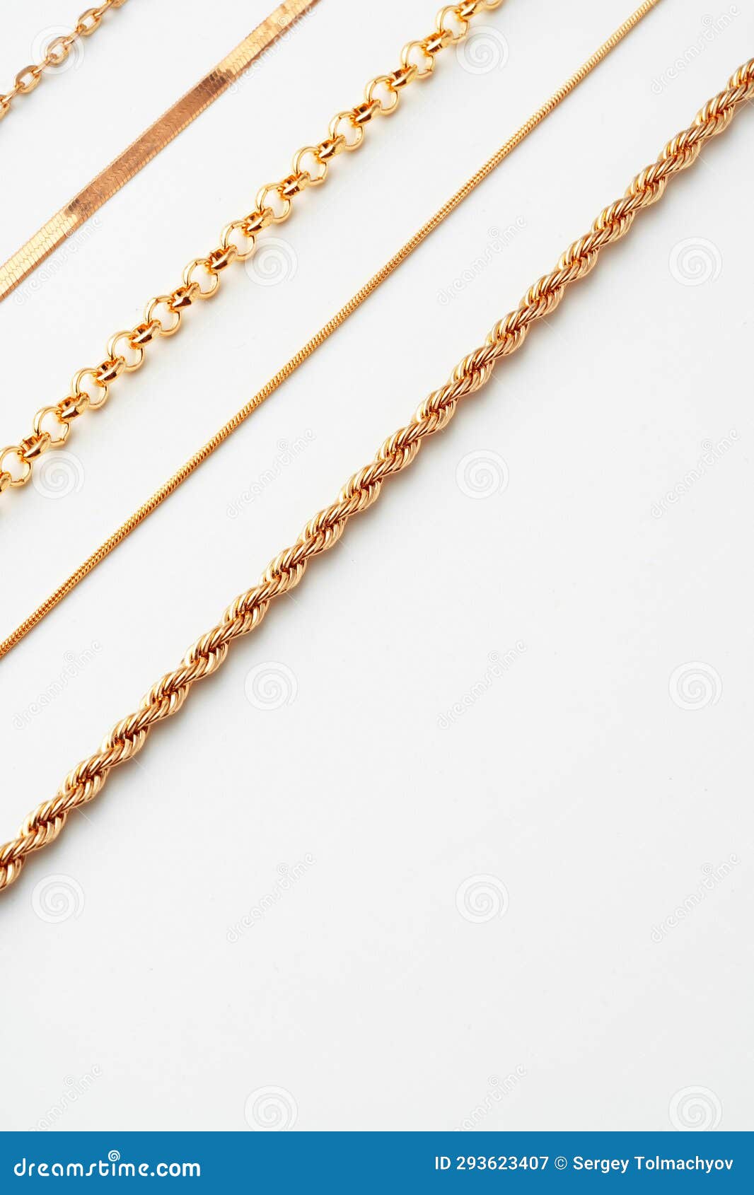 Jewelry Set of Golden Chains on the White Background Stock Image ...