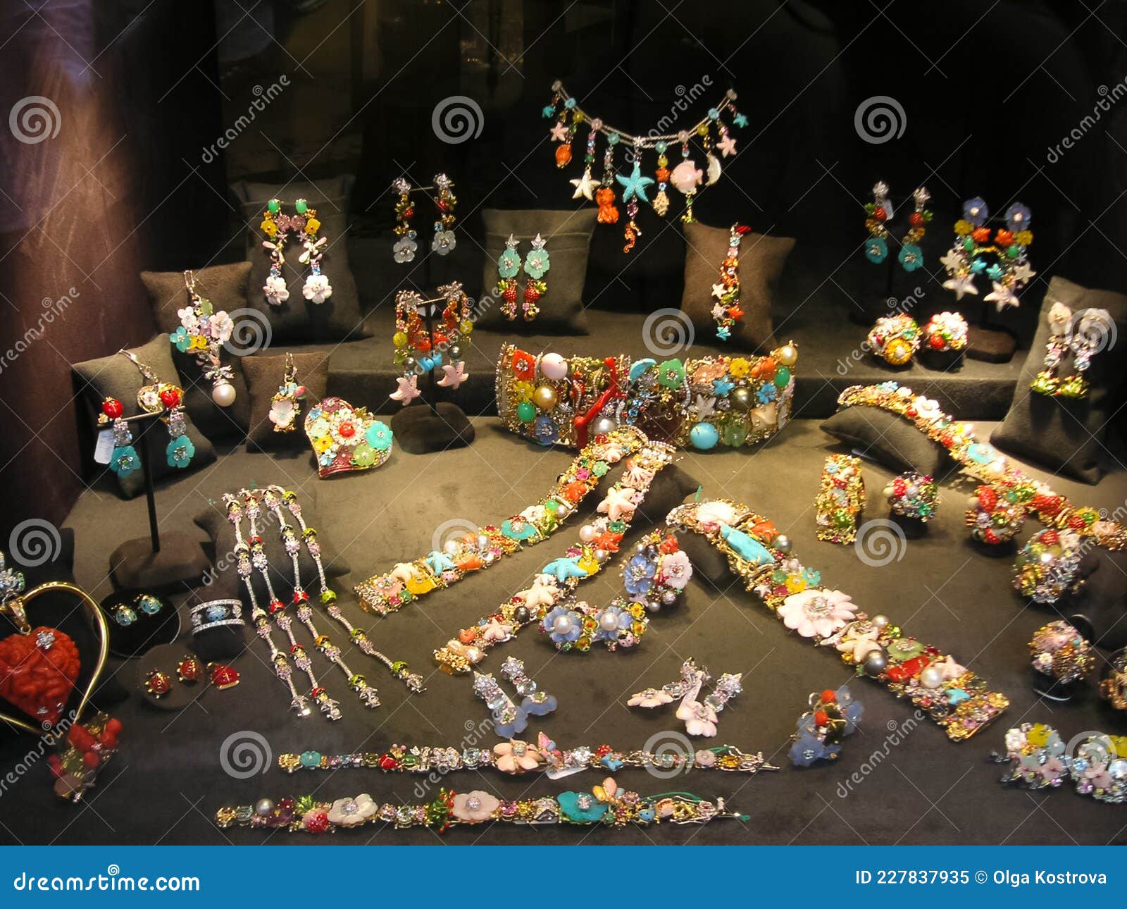 Jewelry and Jewelry in the Store Behind Glass. Stock Image - Image of ...