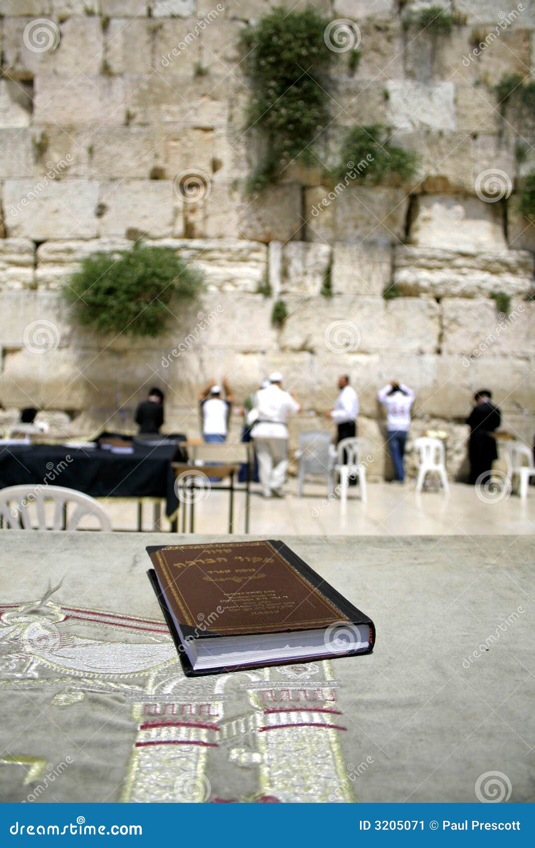 Jewish Bible On Table, Wailing Western Wall, Jerusalem, Israel. Book Of ...