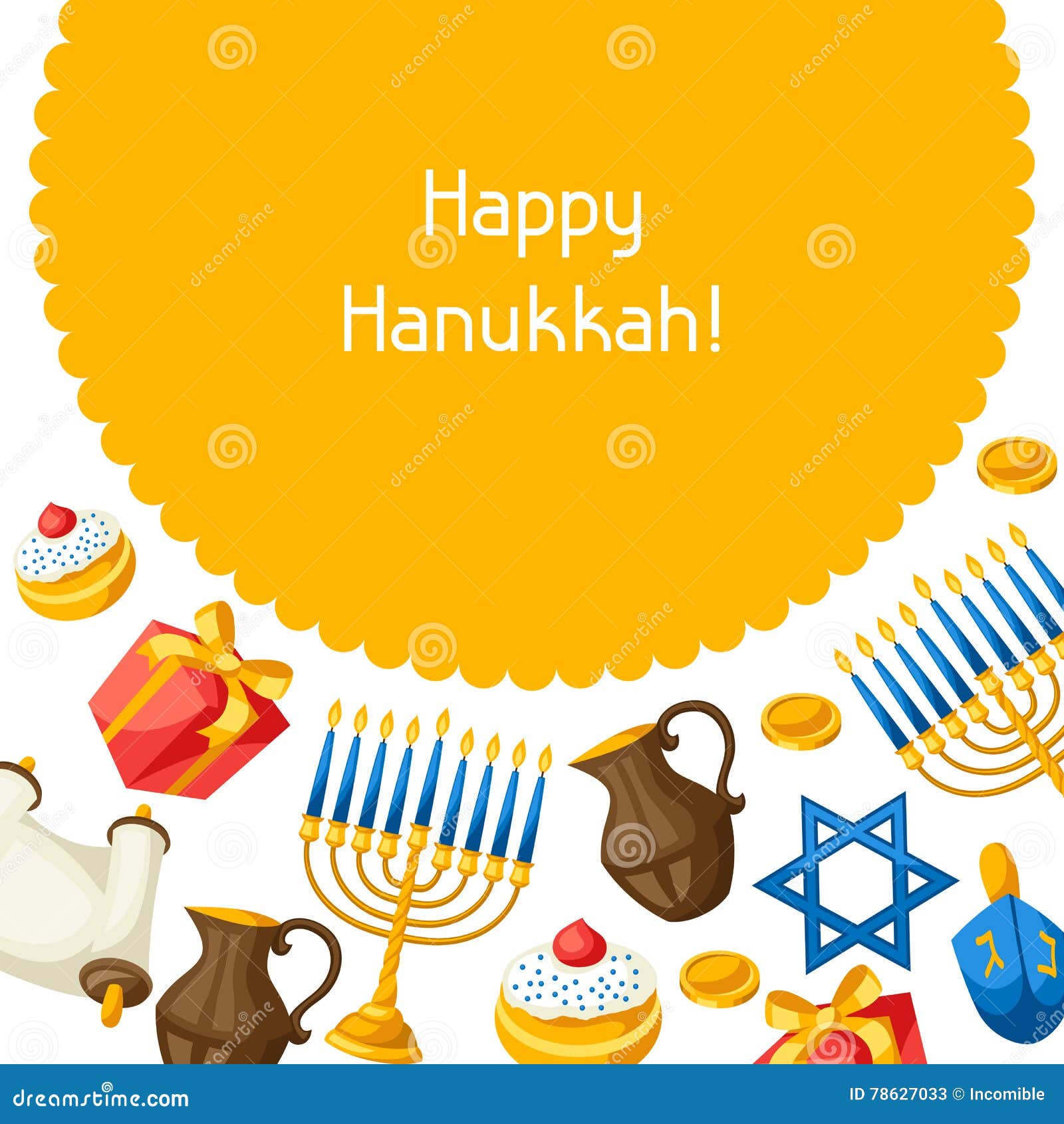 Jewish Hanukkah Celebration Card with Holiday Objects Stock Vector ...