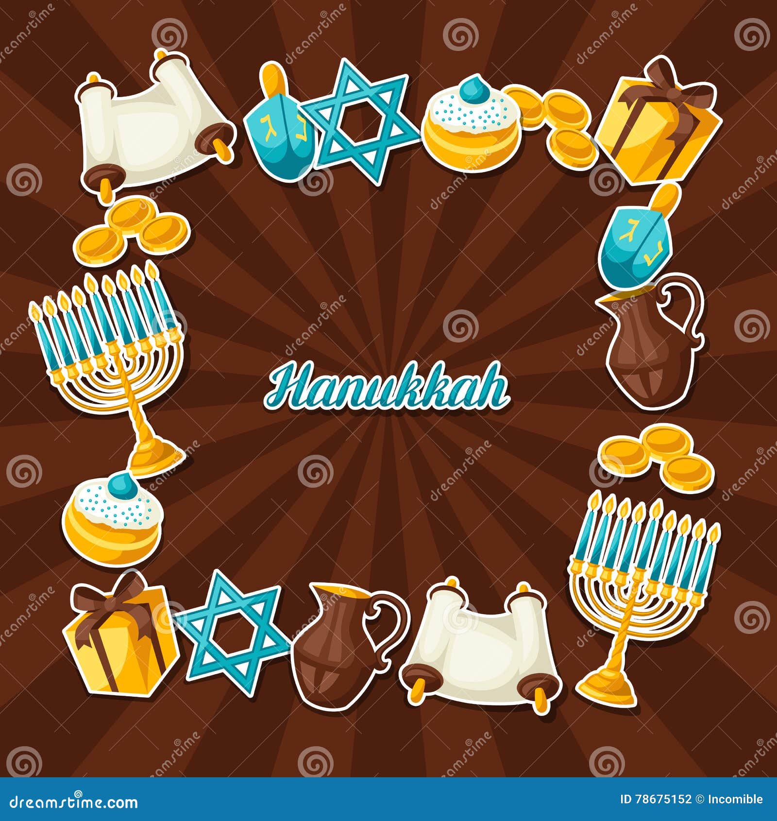 Jewish Hanukkah Celebration Frame with Holiday Sticker Objects Stock ...