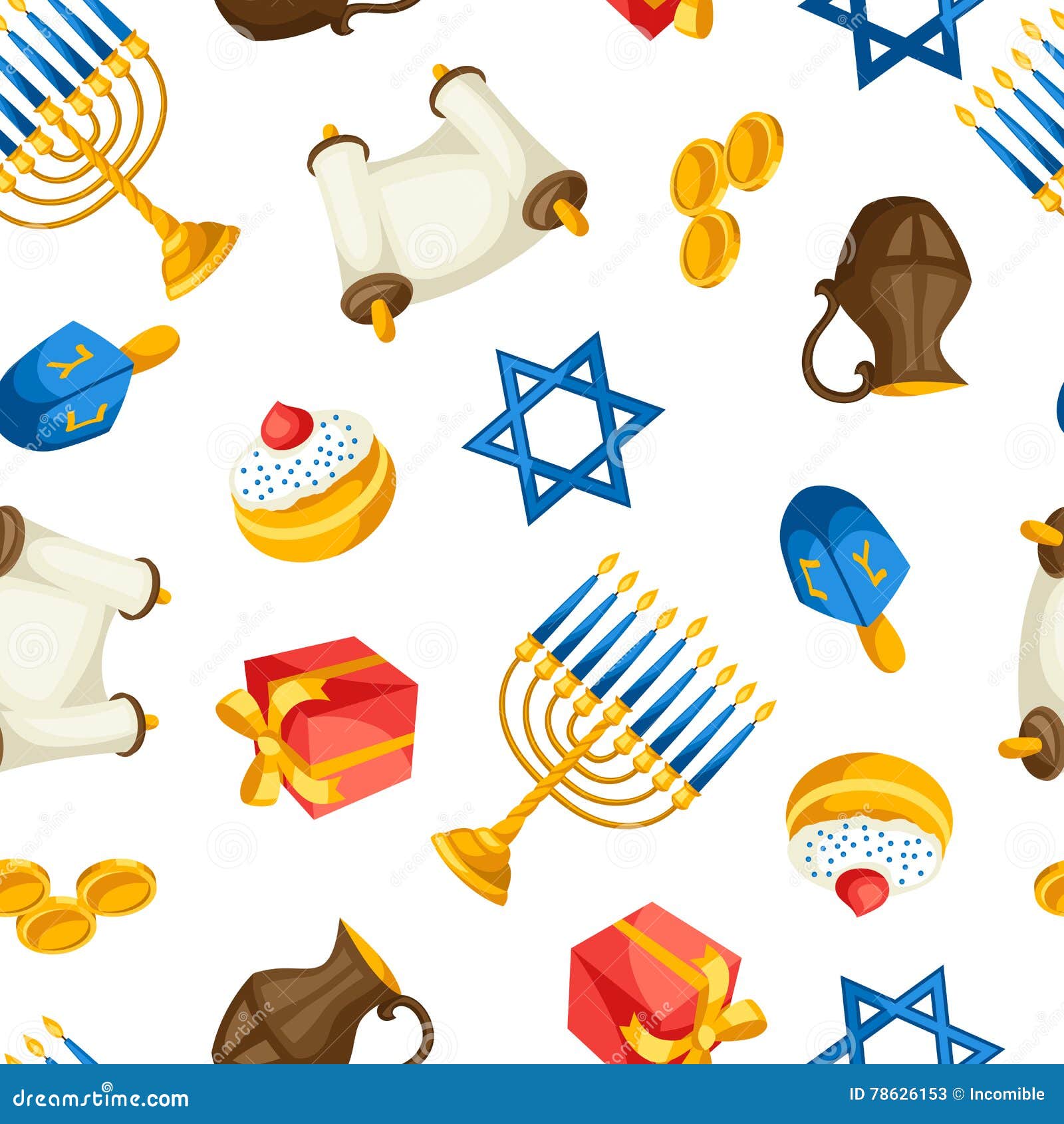 Jewish Hanukkah Celebration Seamless Pattern with Holiday Objects Stock ...