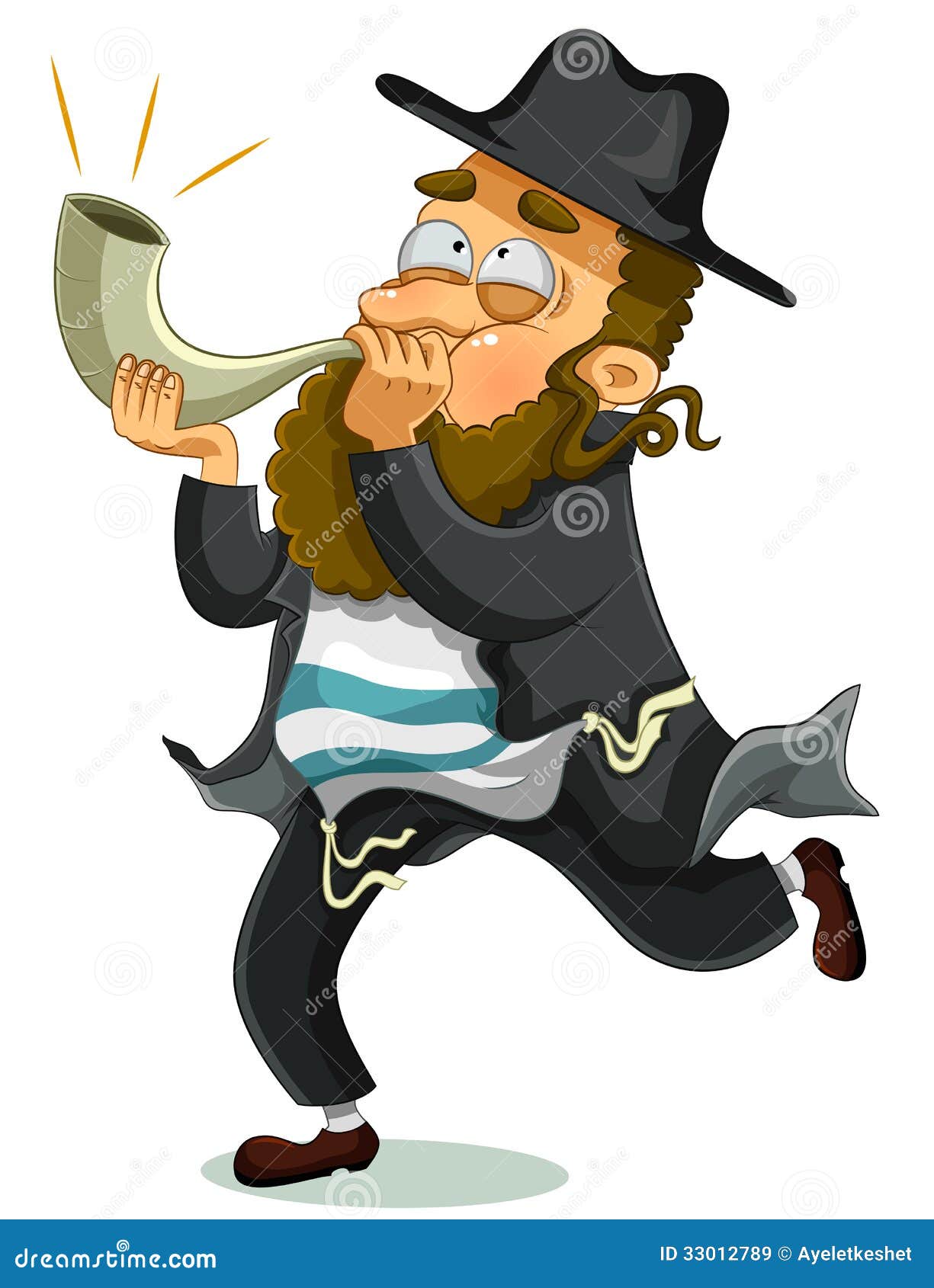 Jewish man with shofar stock vector. Illustration of caricature - 33012789