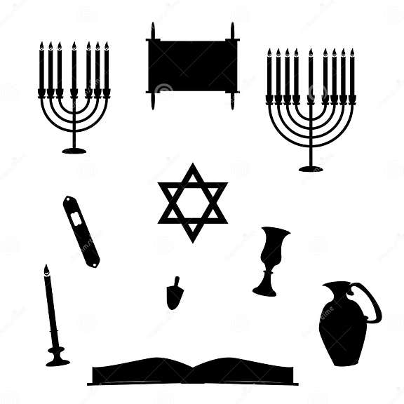 Jewish Religious Objects Silhouettes Stock Illustration - Illustration ...