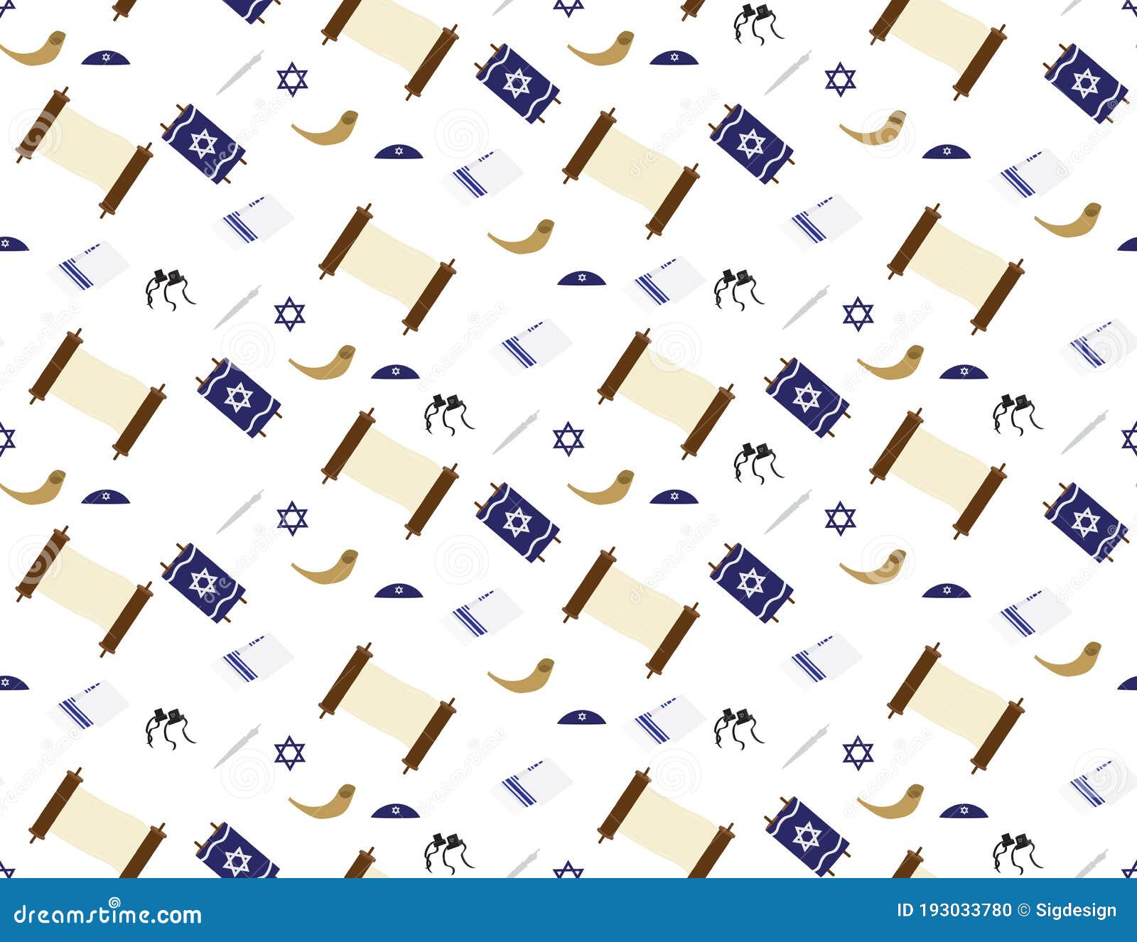 Jewish Elements Seamless Background - Torah Scroll, Torah Hand, Tallit ...