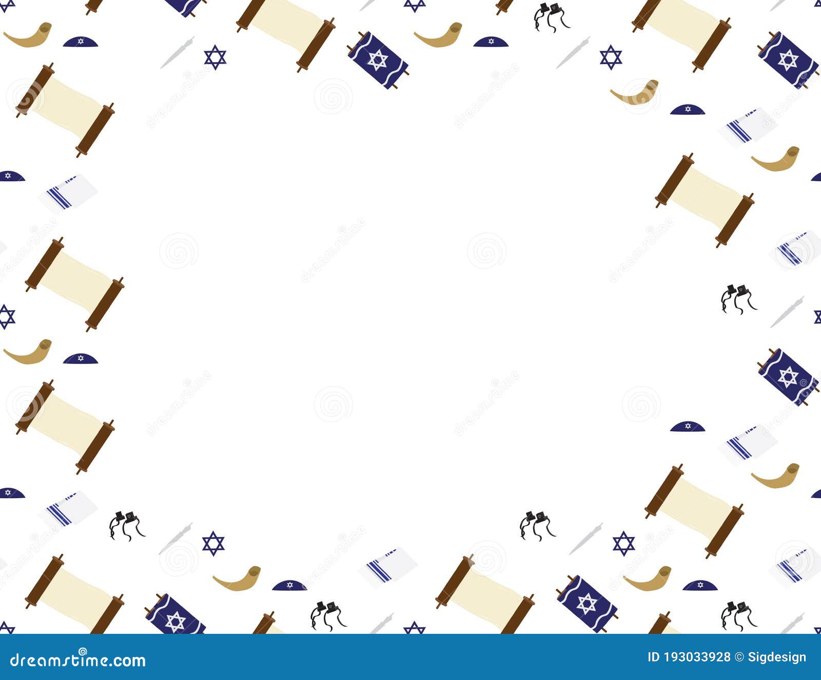 Jewish Elements Seamless Border - Torah Scroll, Torah Hand, Tallit ...