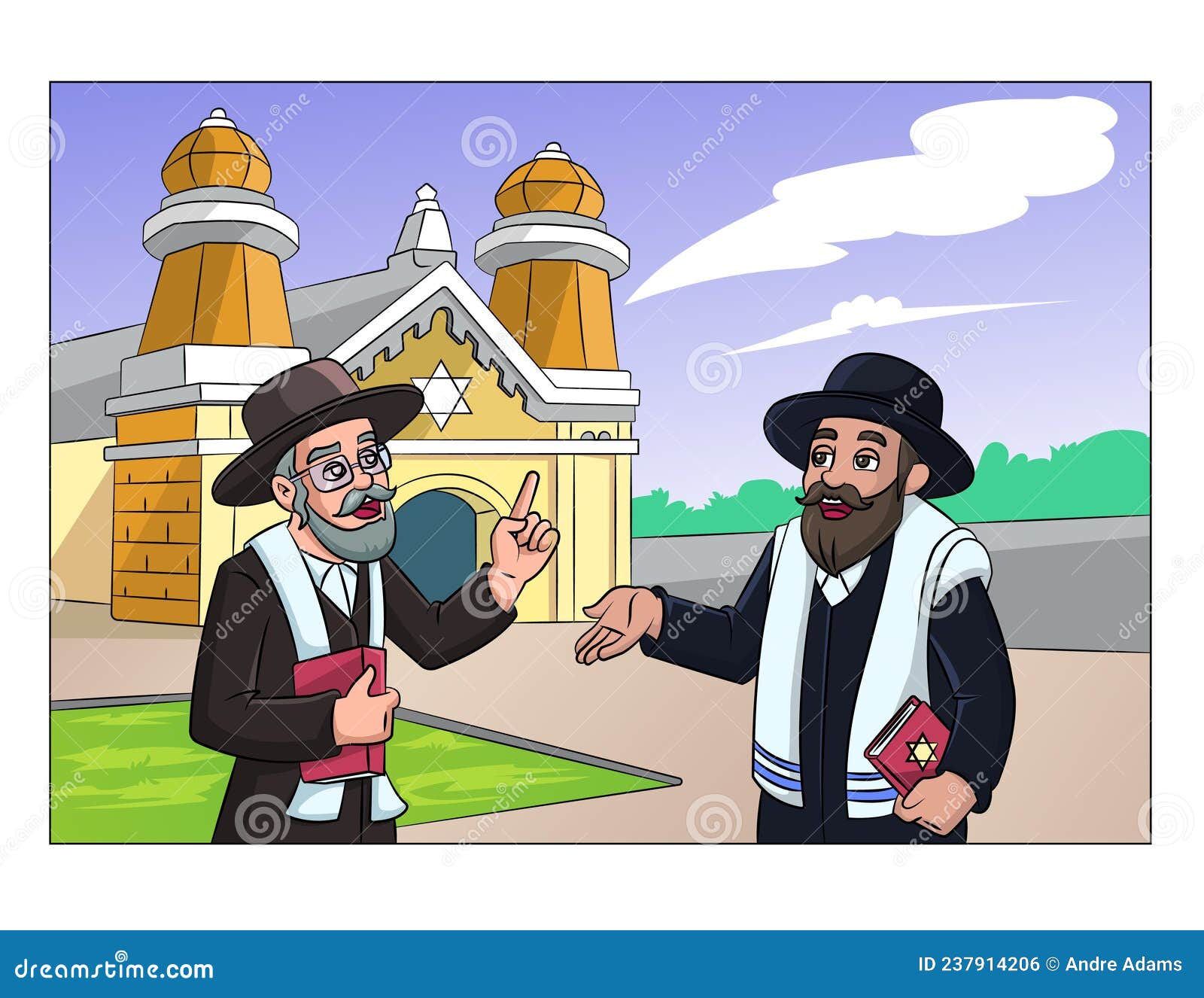 Synagogue For Jews Isolated On White Background. Cartoon Vector Classic ...