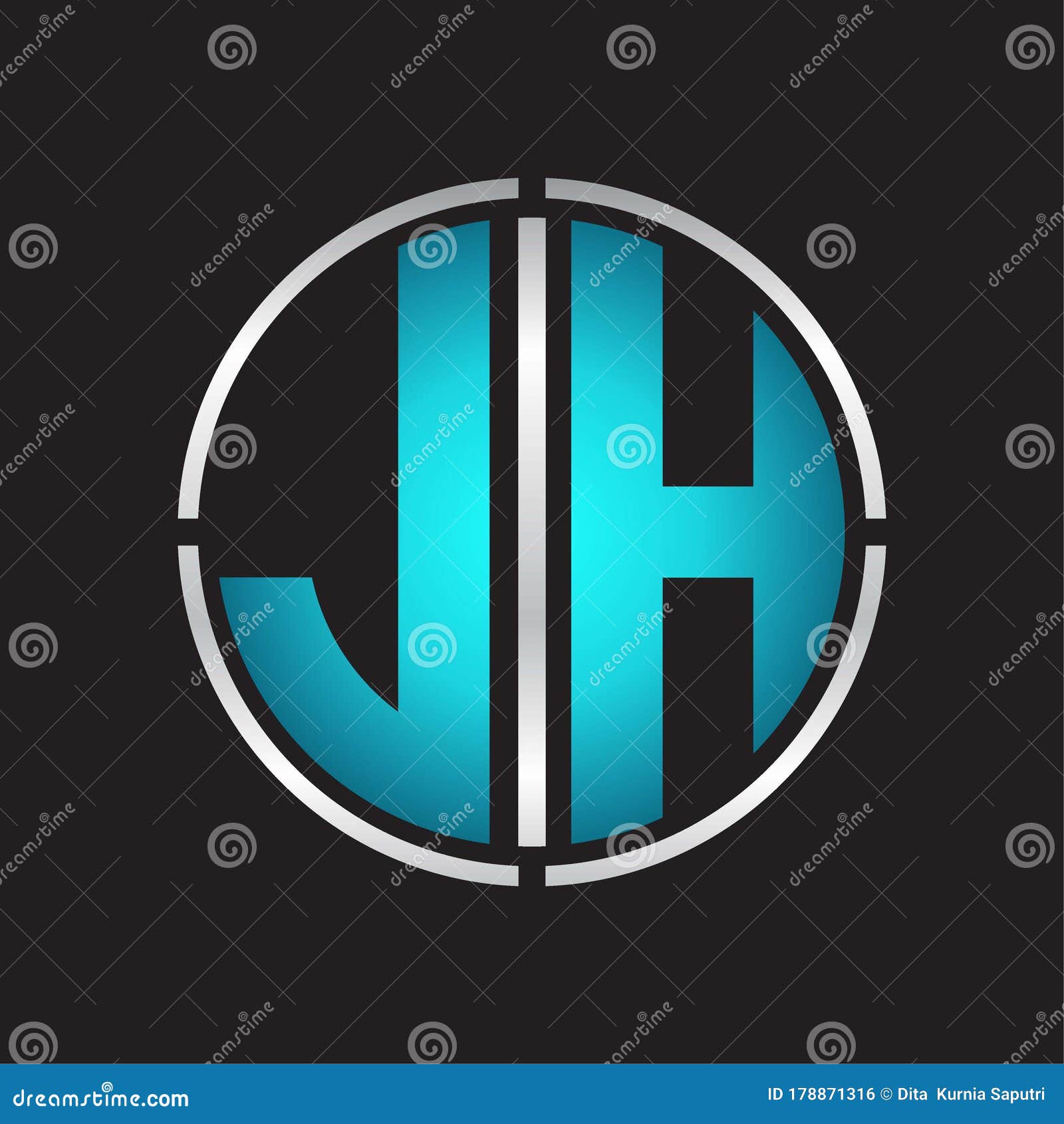 JH Logo Initial with Circle Line Cut Design Template on Blue Colors ...