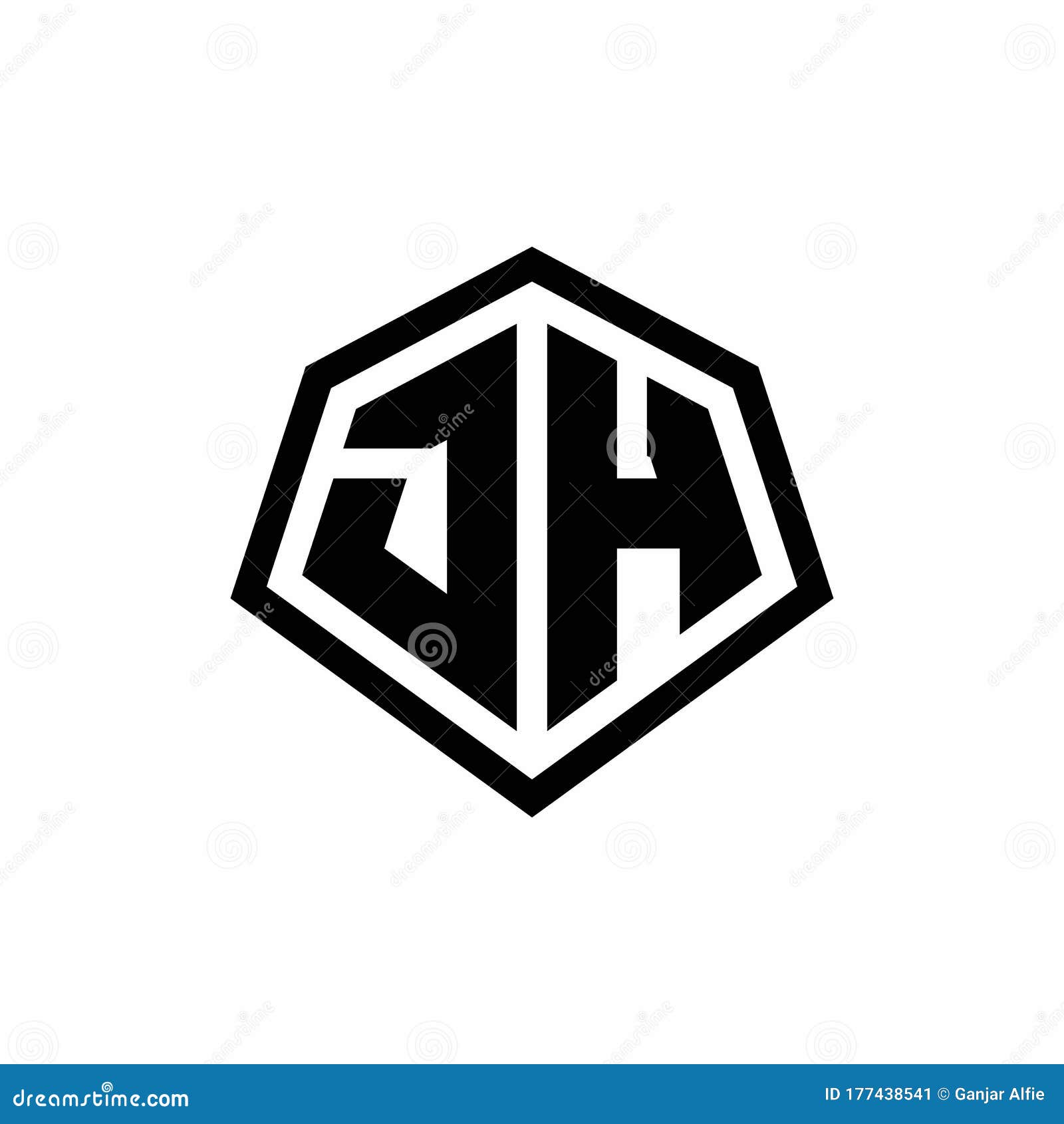 JH Monogram Logo with Hexagon Shape and Line Rounded Style Design ...