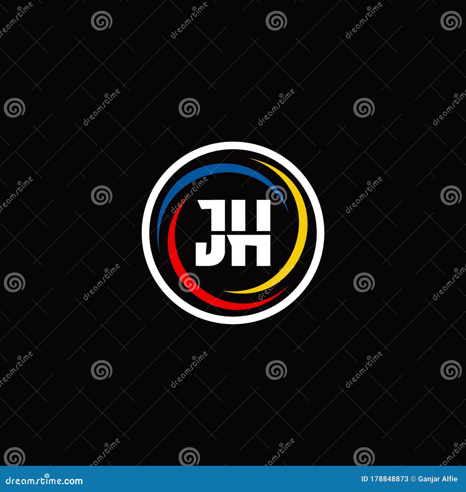 JH Monogram Logo Isolated on Circle Shape with 3 Slash Colors Rounded ...