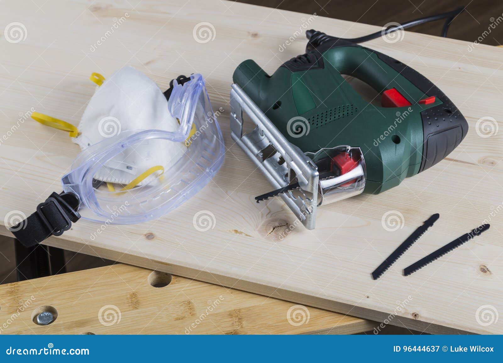Jig Saw with Goggles and Mask Stock Image - Image of cutting, carpentry ...