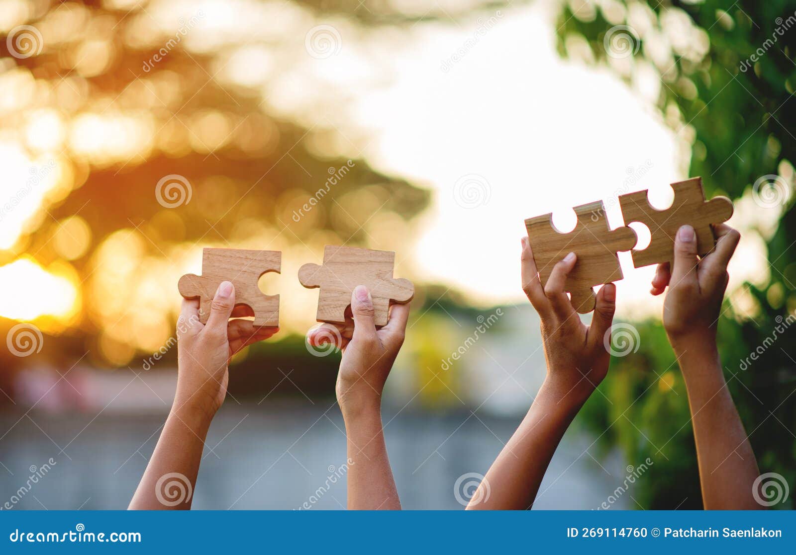 Jigsaw and Hands Combine the Power of Unity, Teamwork, Teamwork Stock Photo - Image of hands ...
