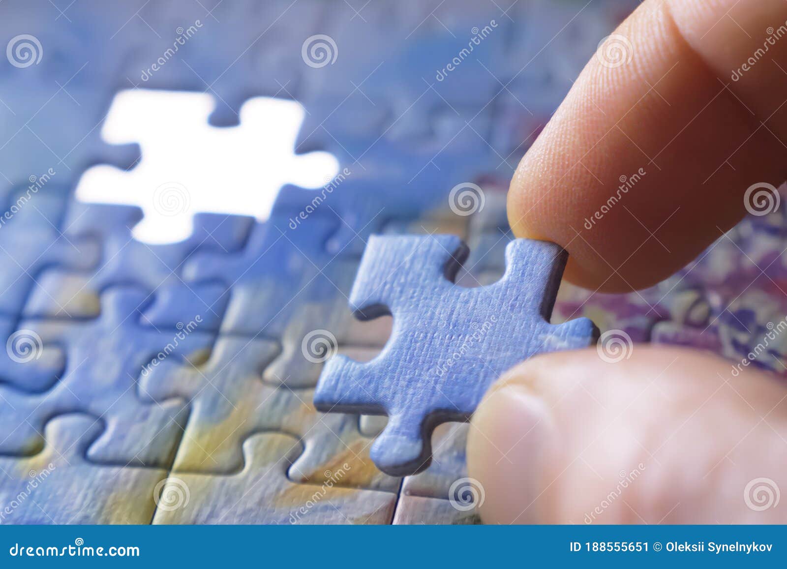 Jigsaw Piece of Puzzle Assembling. Final Stage of Project. Complex ...