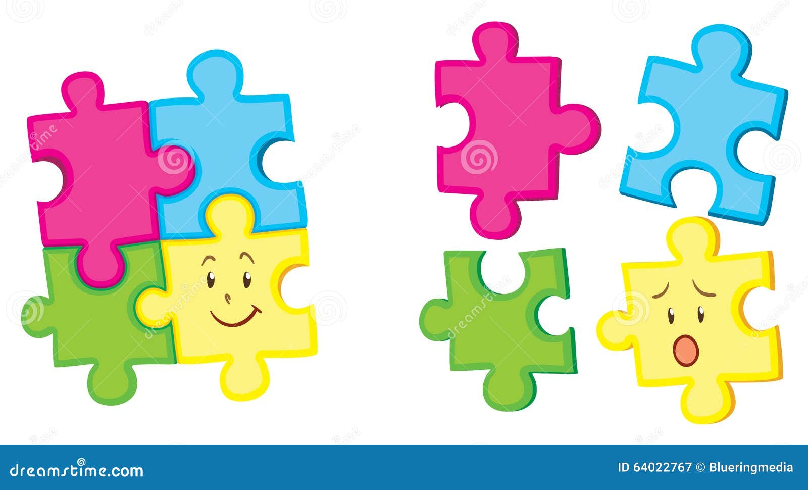 Jigsaw Pieces Together and Apart Stock Vector - Illustration of face ...