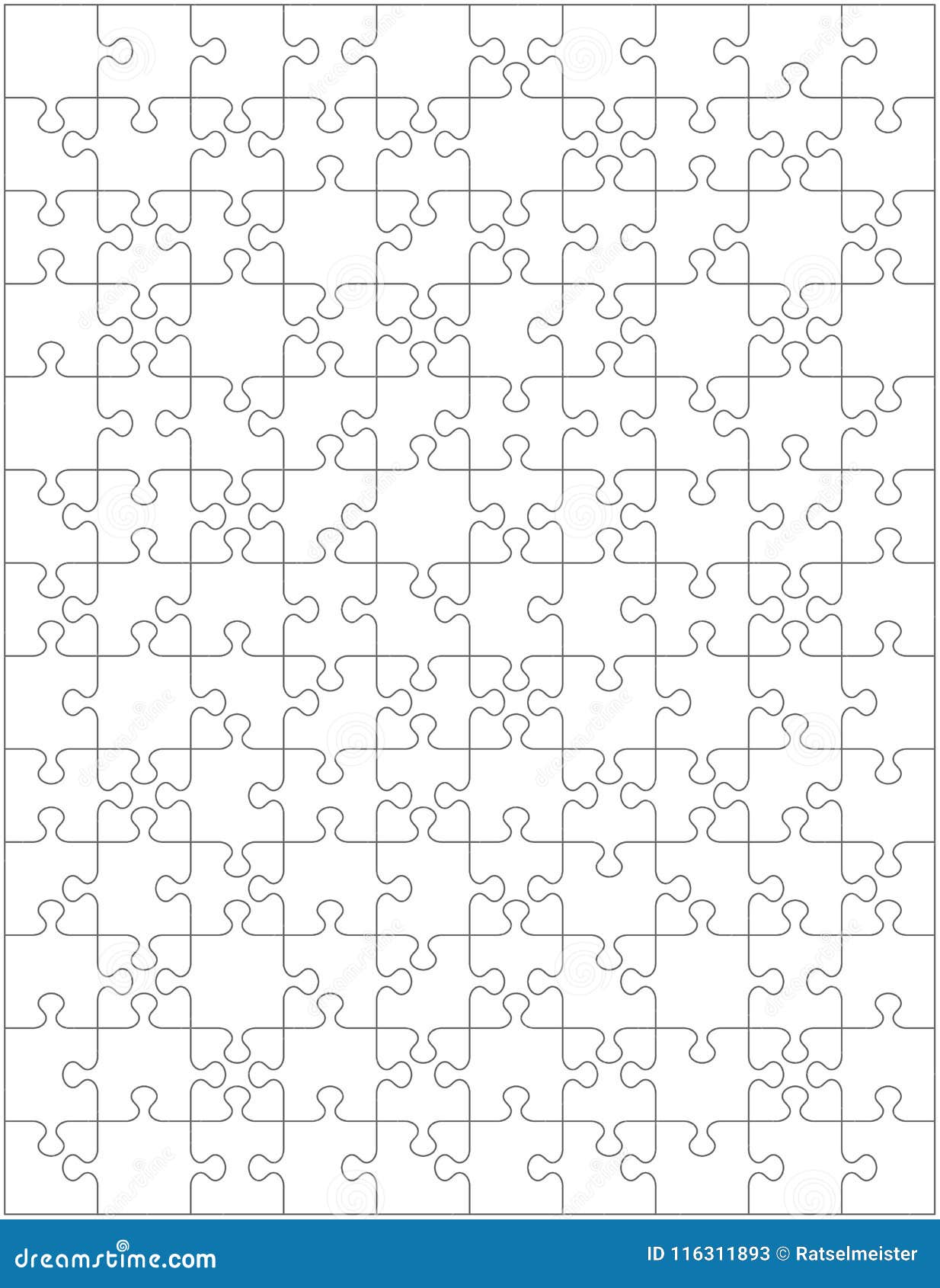 Jigsaw Puzzle Blank Template or Cutting Guidelines with Pieces of ...