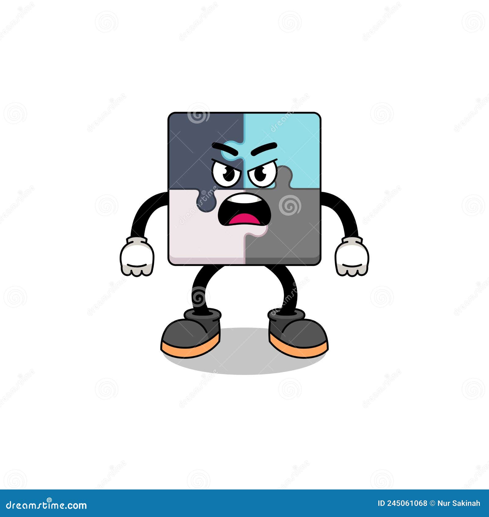 Jigsaw Puzzle Cartoon Illustration with Angry Expression Stock Vector ...