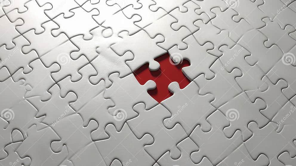 Jigsaw Puzzle Close-Up with Red Piece in Empty Gap Stock Illustration ...
