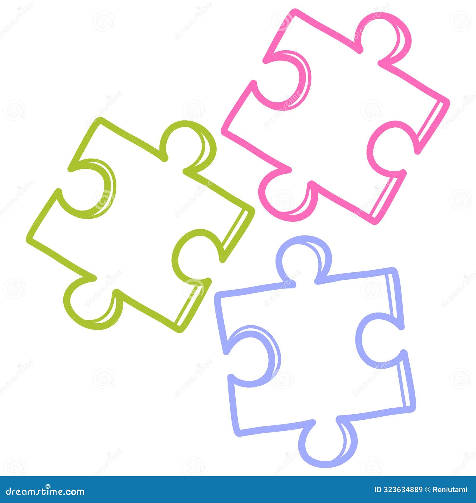 Jigsaw Puzzle Colorful Pieces Doodle Line Art Drawing Vector Stock ...