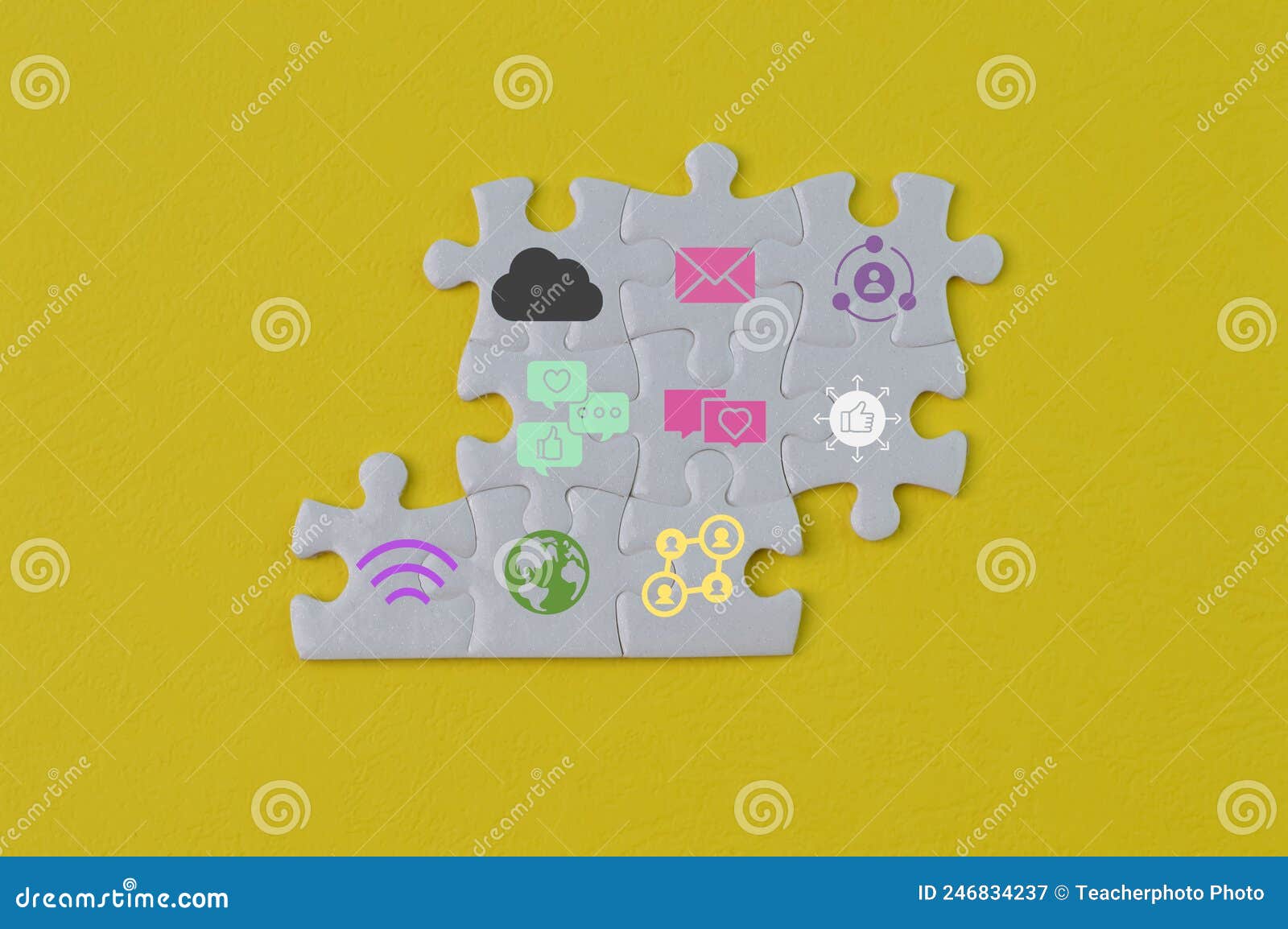 Jigsaw Puzzle with Communication and Social Media Symbols Stock ...