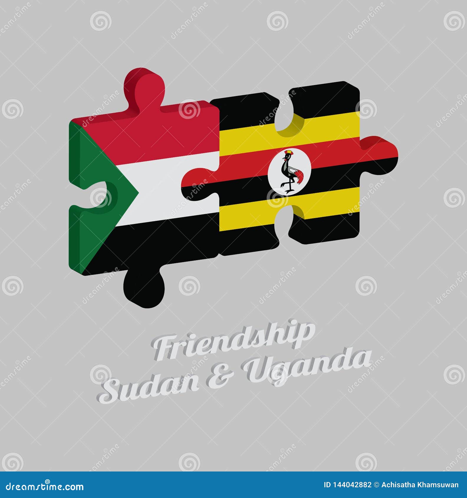 Jigsaw Puzzle 3D of Sudan Flag and Uganda Flag with Text: Friendship ...