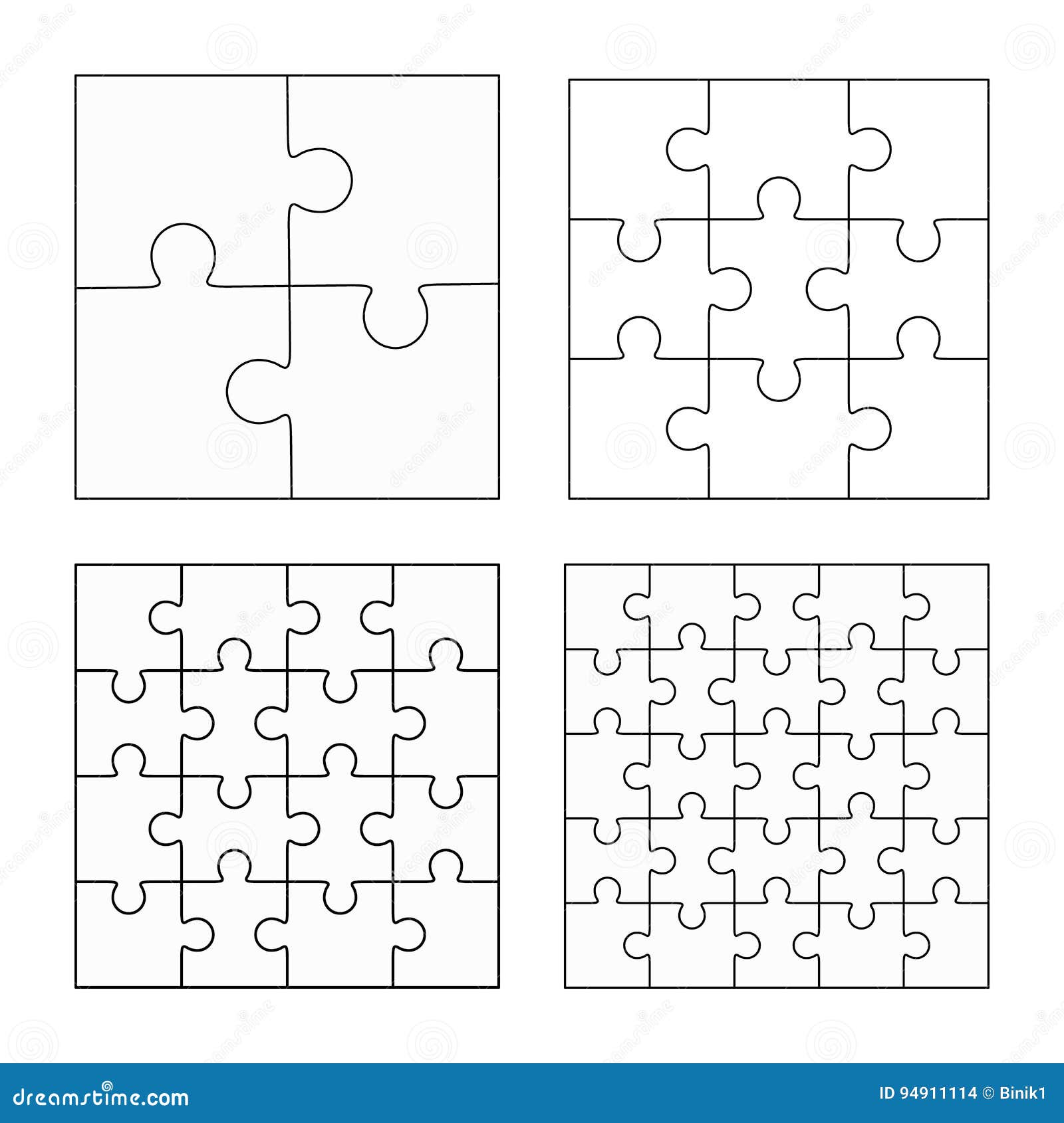 Jigsaw Puzzle Four Vector Flat Blank Templates Set Stock Vector ...
