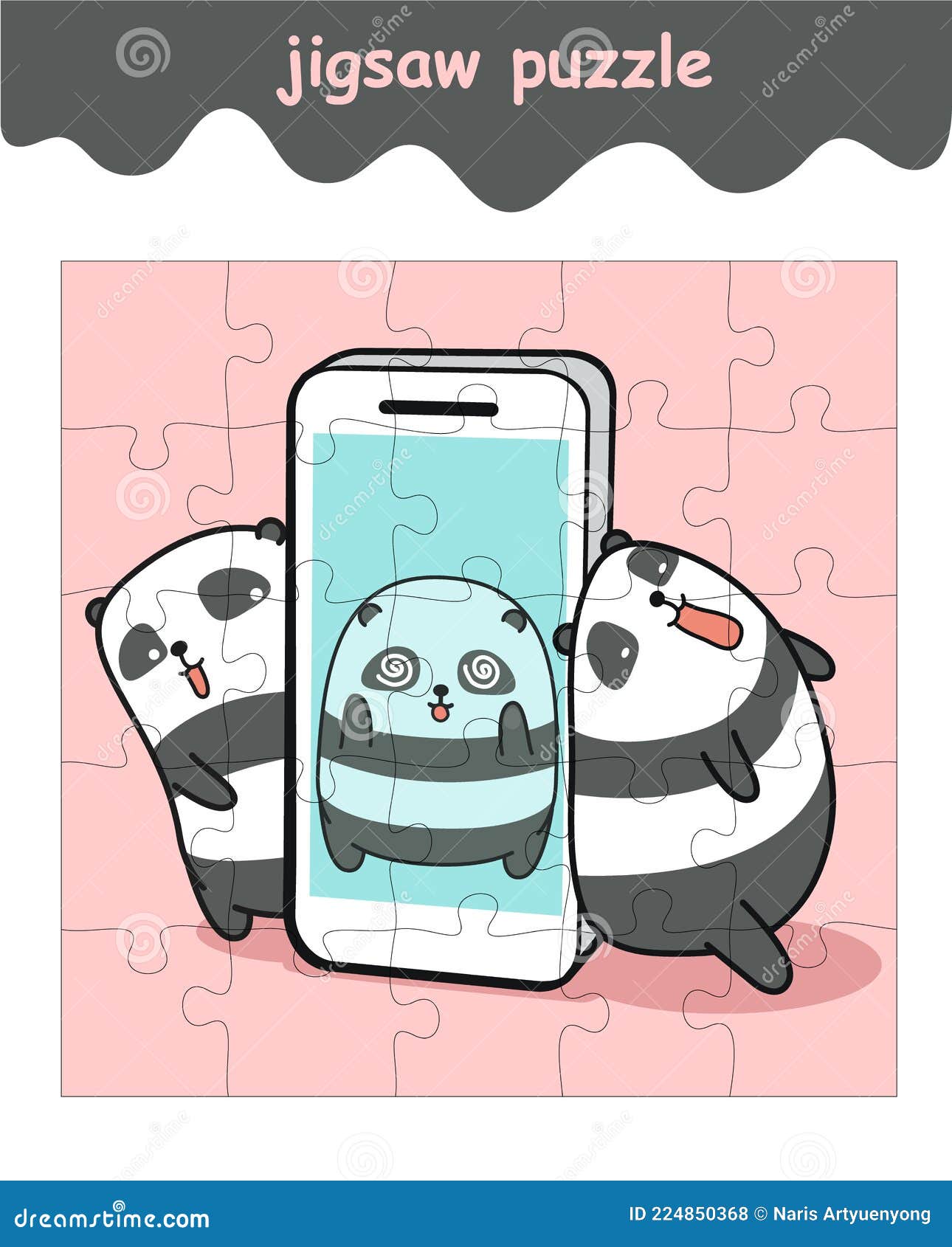 Jigsaw Puzzle Game of Adorable Pandas with Mobile Phone Stock Vector ...