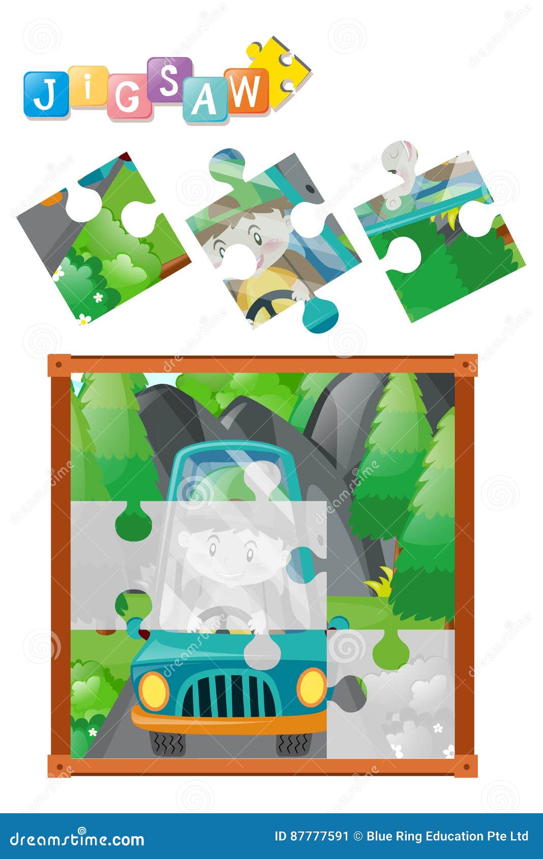 Jigsaw Puzzle Game with Boy Driving Car Stock Vector - Illustration of ...